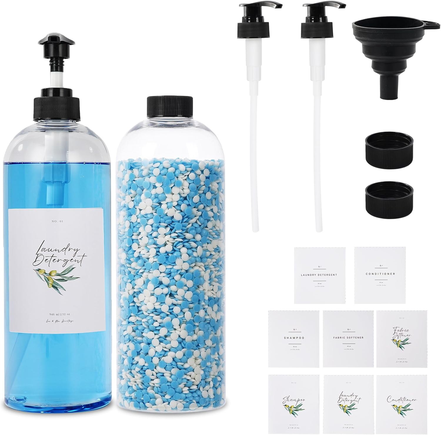 Lou & Rae Laundry Detergent Dispenser Set w/ 8 Waterproof Labels - 2 ...