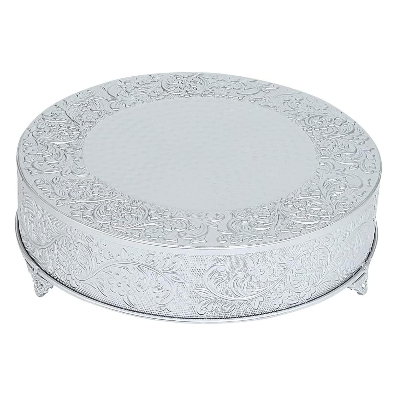 LouZub 18" Round Silver Embossed Metal Cake Plateau Stand Riser Wedding ...