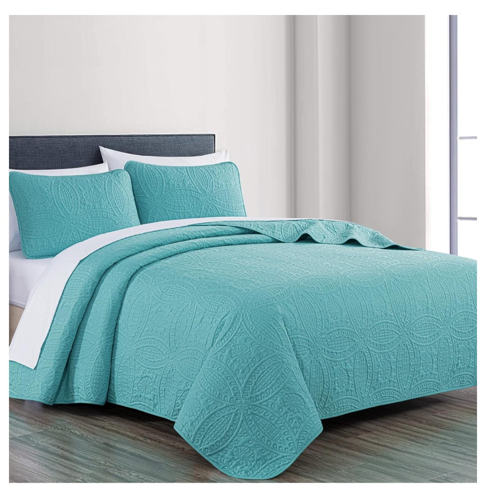 LouZub Austin 3-Piece Oversized Bedspread Coverlet Set (King, Turquoise ...