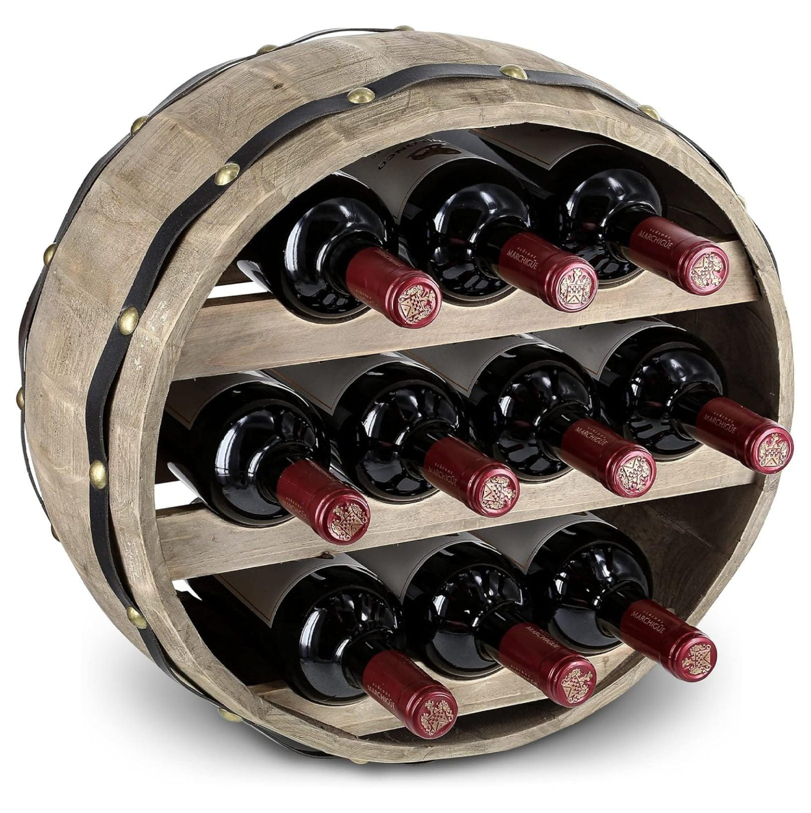 LouZub Barrell Wine Rack - Natural Wood Industrial Wall Mounted Barrel ...