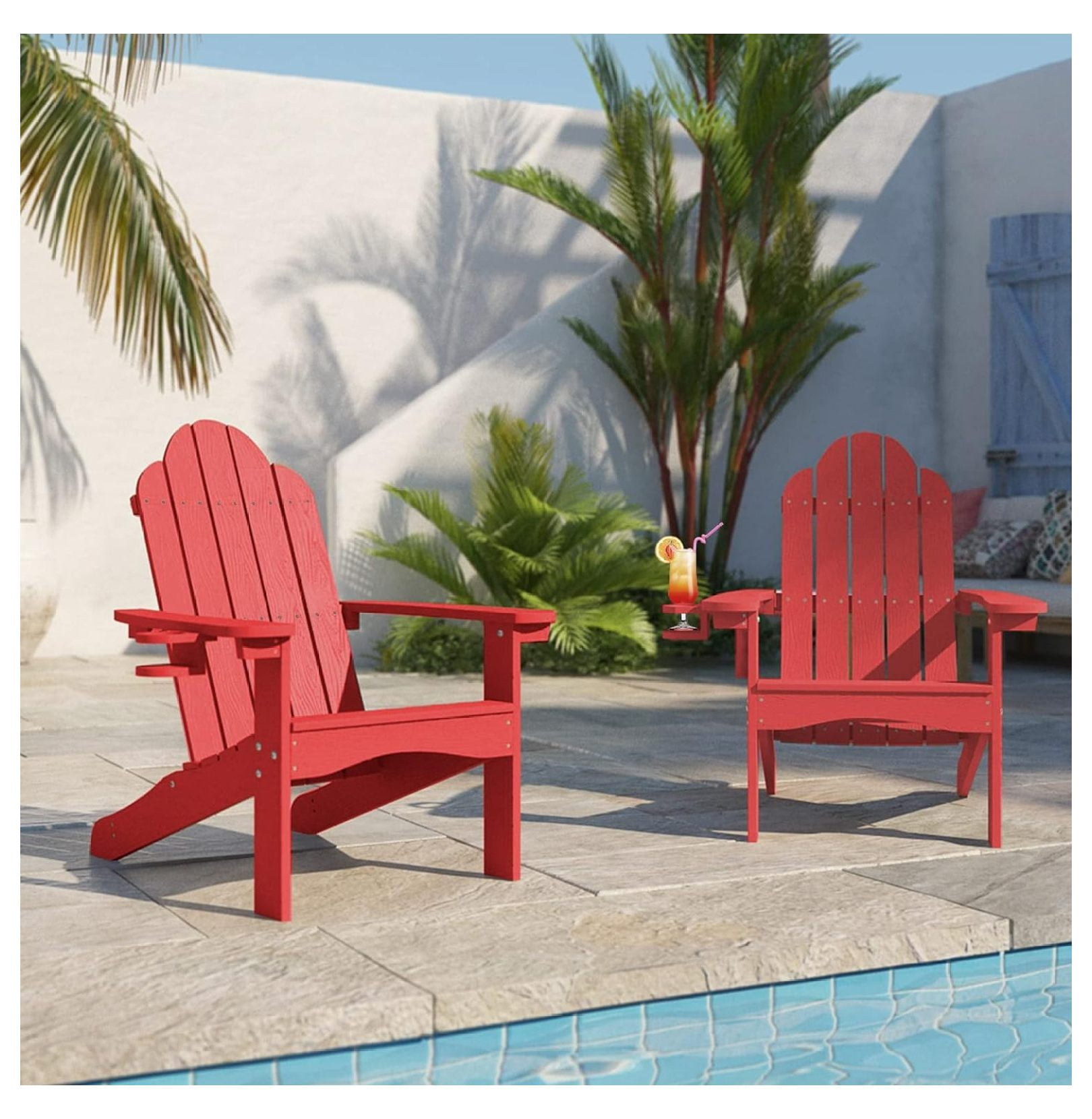 LouZub Lumber Adirondack Chair Set of 2, Bright Red Adirondack Chairs ...