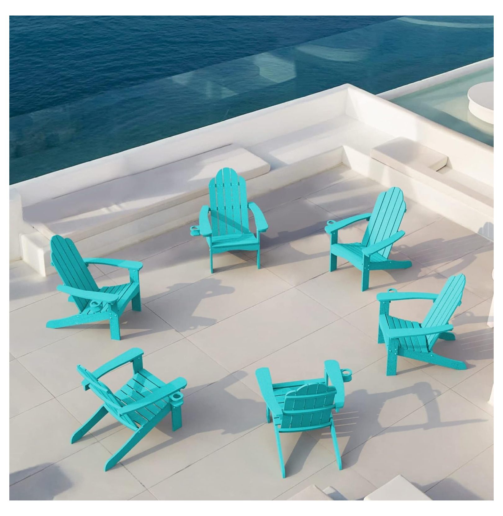 LouZub Lumber Adirondack Chair Set of 6, Aruba Blue Adirondack Chairs ...
