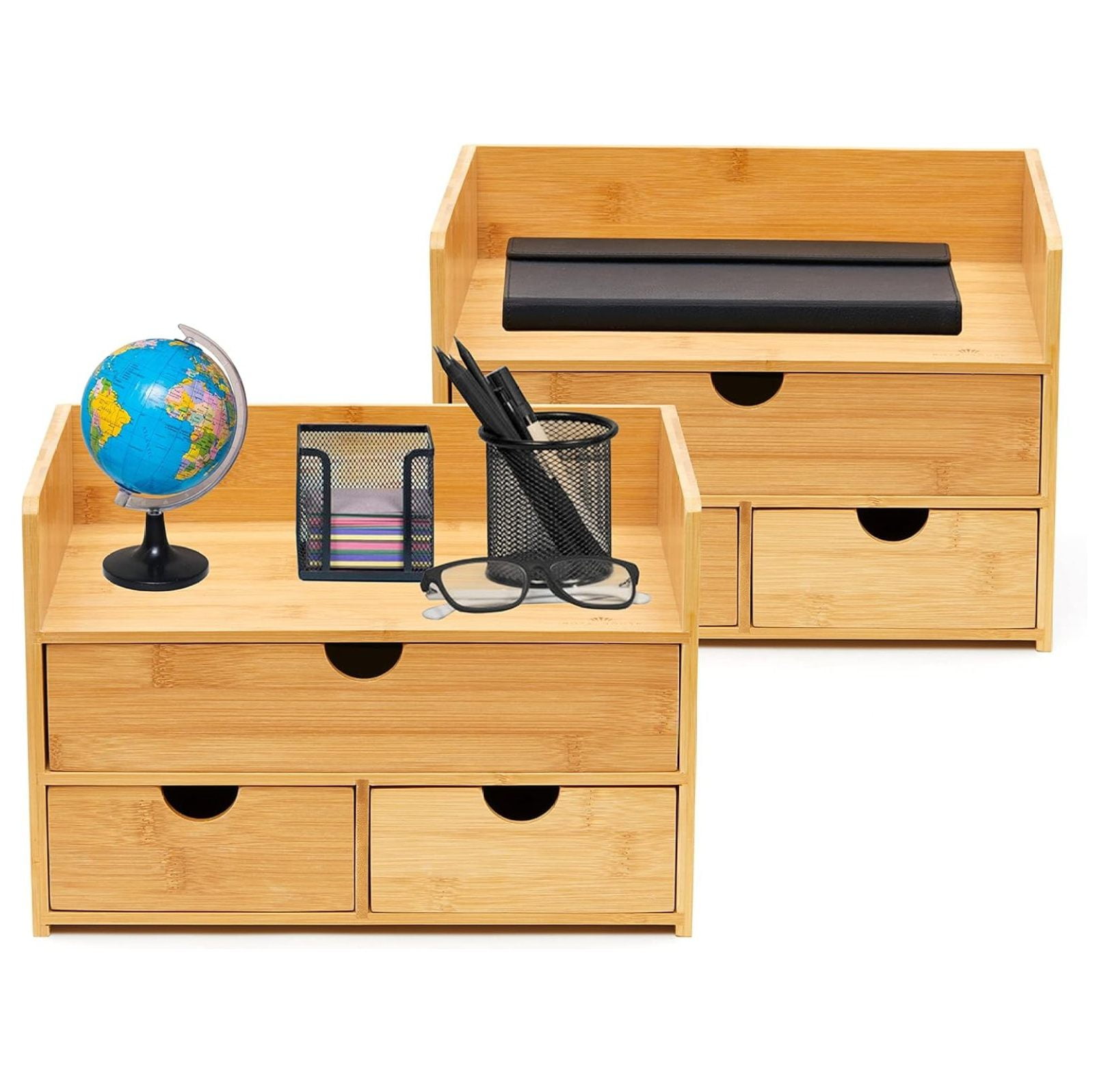 LouZub Premium Natural Bamboo Desktop Organizer, Attractive Design 3 ...