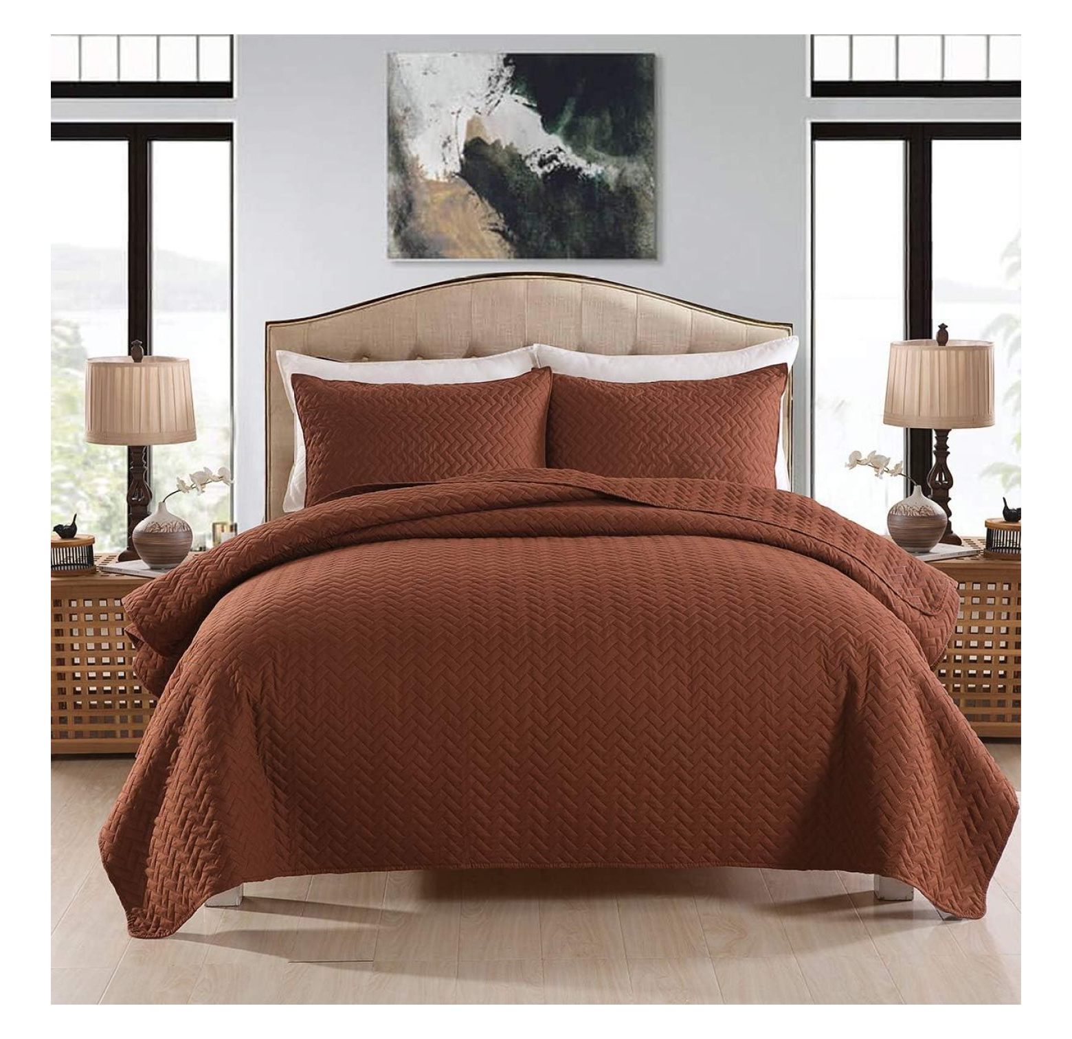 LouZub Queen Quilt Set, 320GSM Queen Quilt Bedding Set, 3-Pieces Solid Lightweight Quilt Cover ...