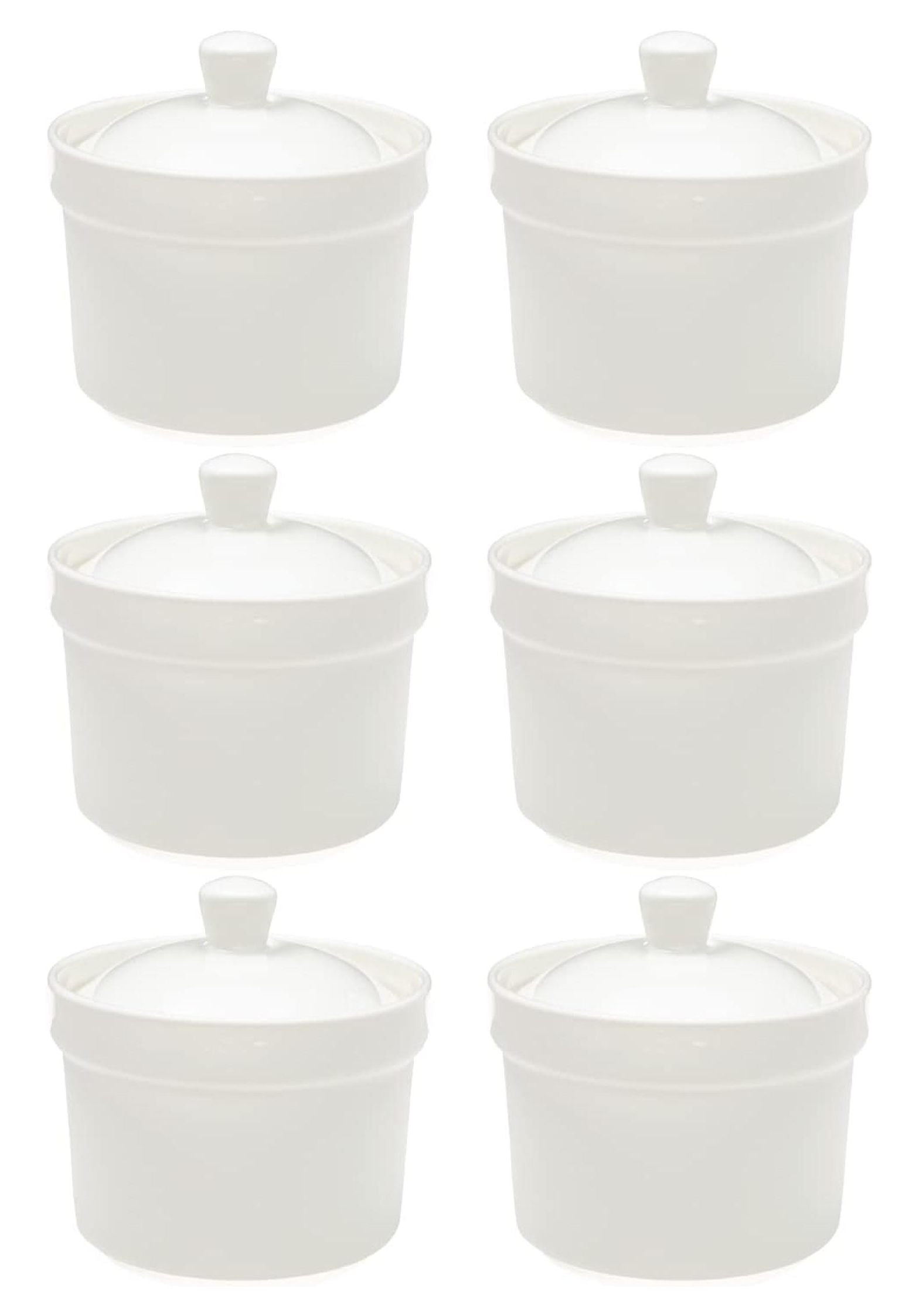 LouZub Soup Crocks With Lids, 10 Ounce Modern White Soup Bowl with ...