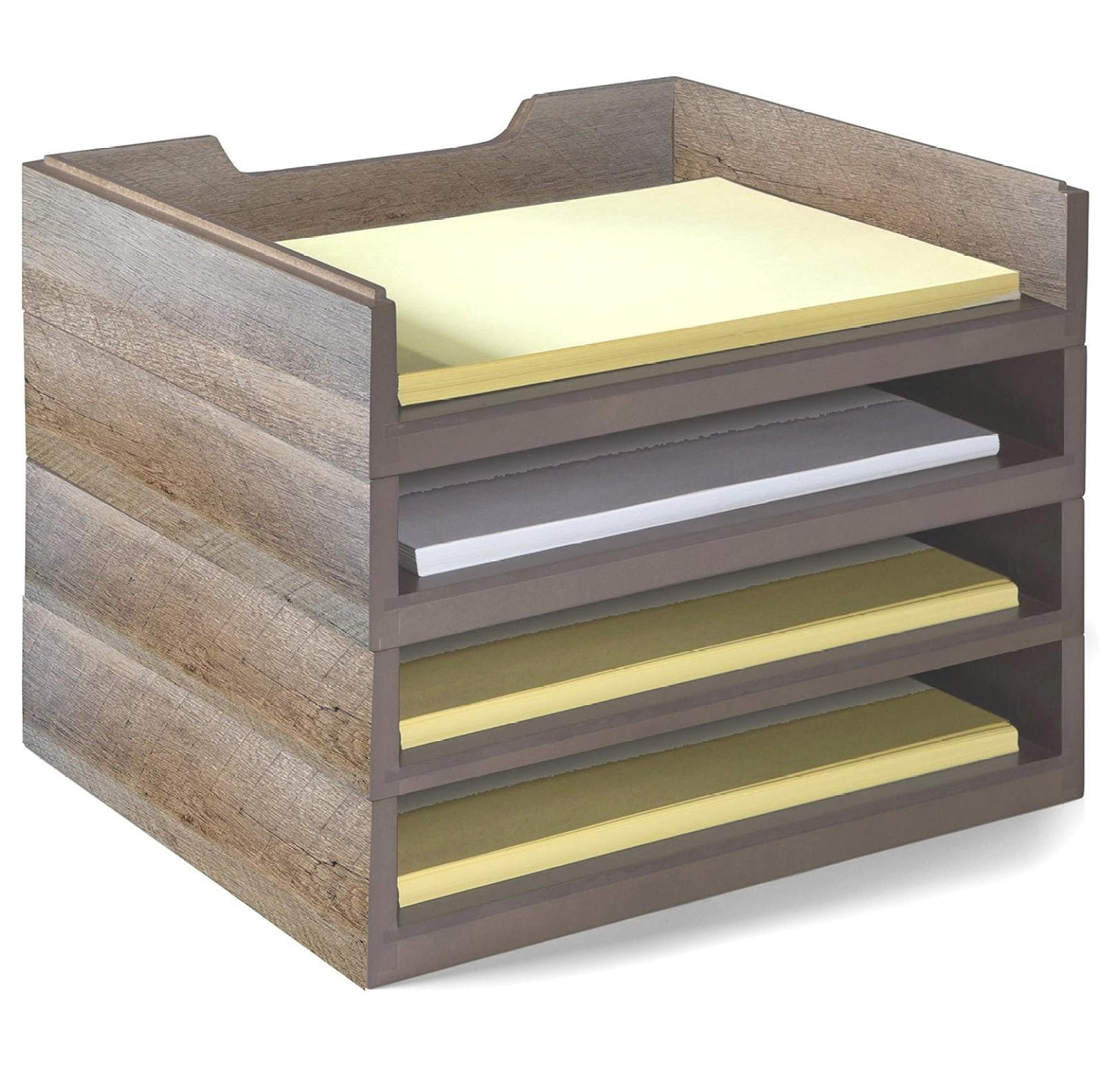 LouZub Stacking Wood Desk Organizers with 4 Letter Tray Kit, Driftwood ...