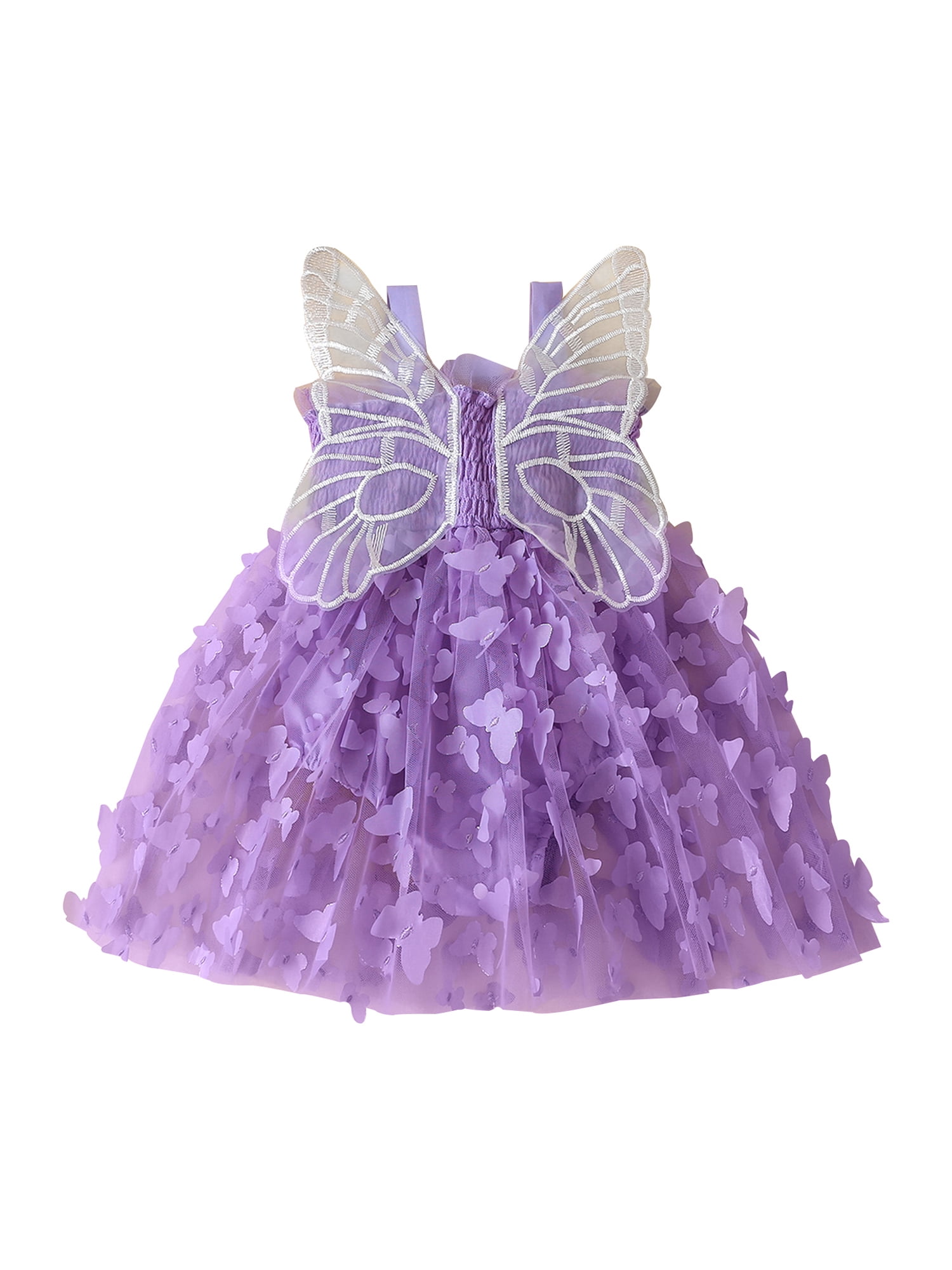 Louatui Baby Girl Princess Dress Sleeveless Butterfly Back 3D Pleated ...