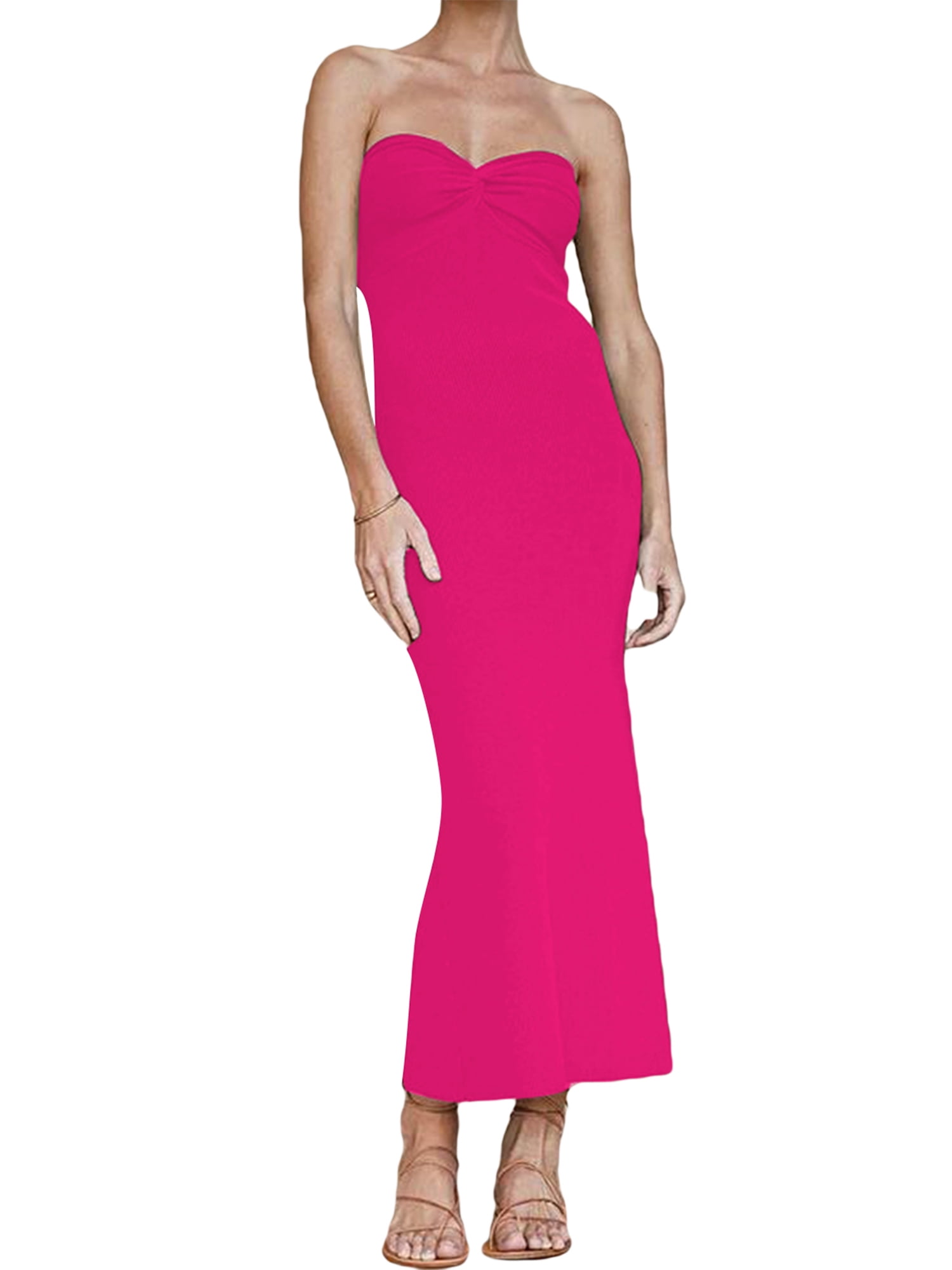 Louatui Hot Women Off Shoulder Ribbed Knit Bodycon Dress Twist Knot