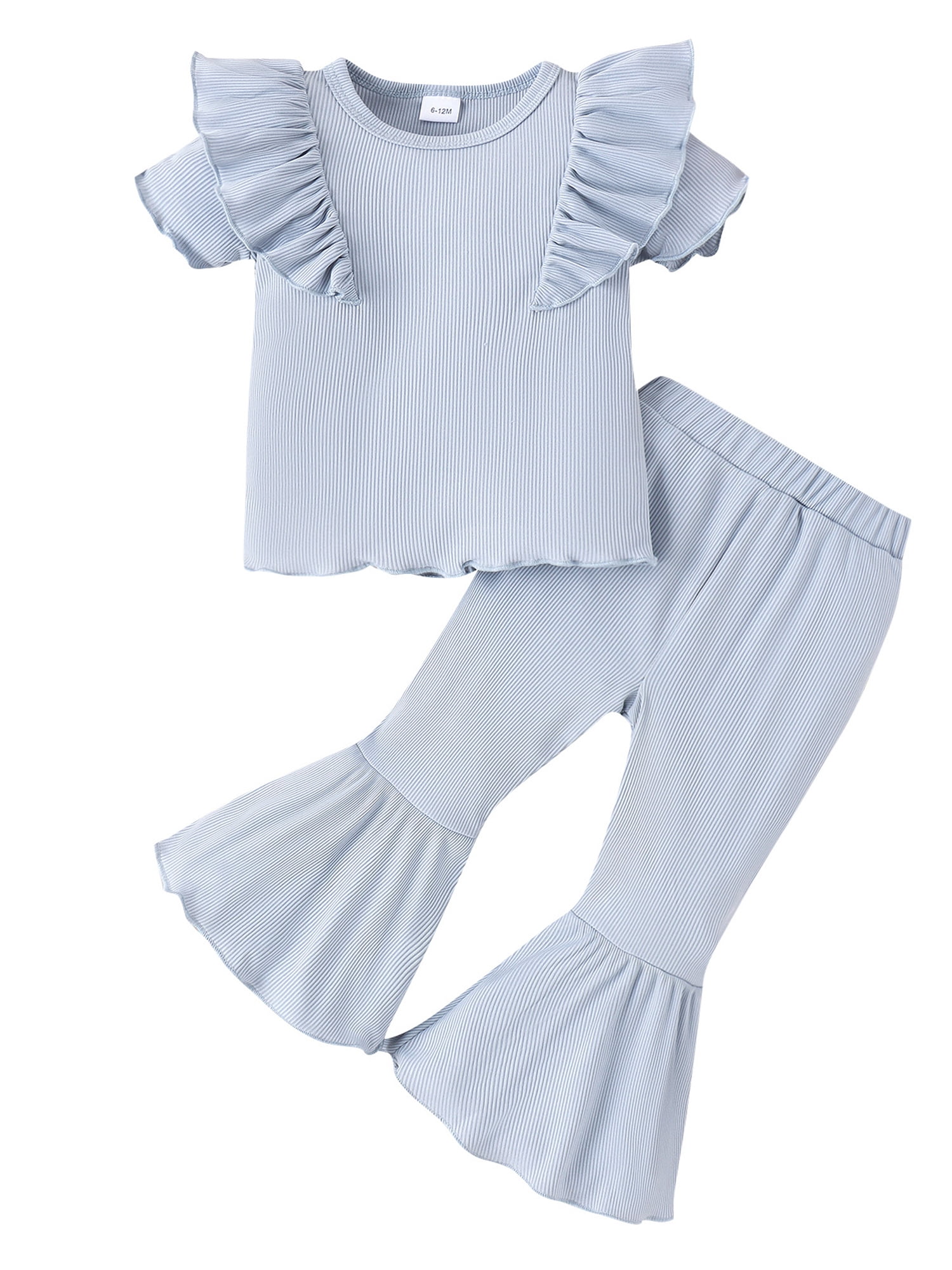 Louatui Infant Baby Girl Bell Bottom 2Pcs Summer Clothes Sets Solid ...