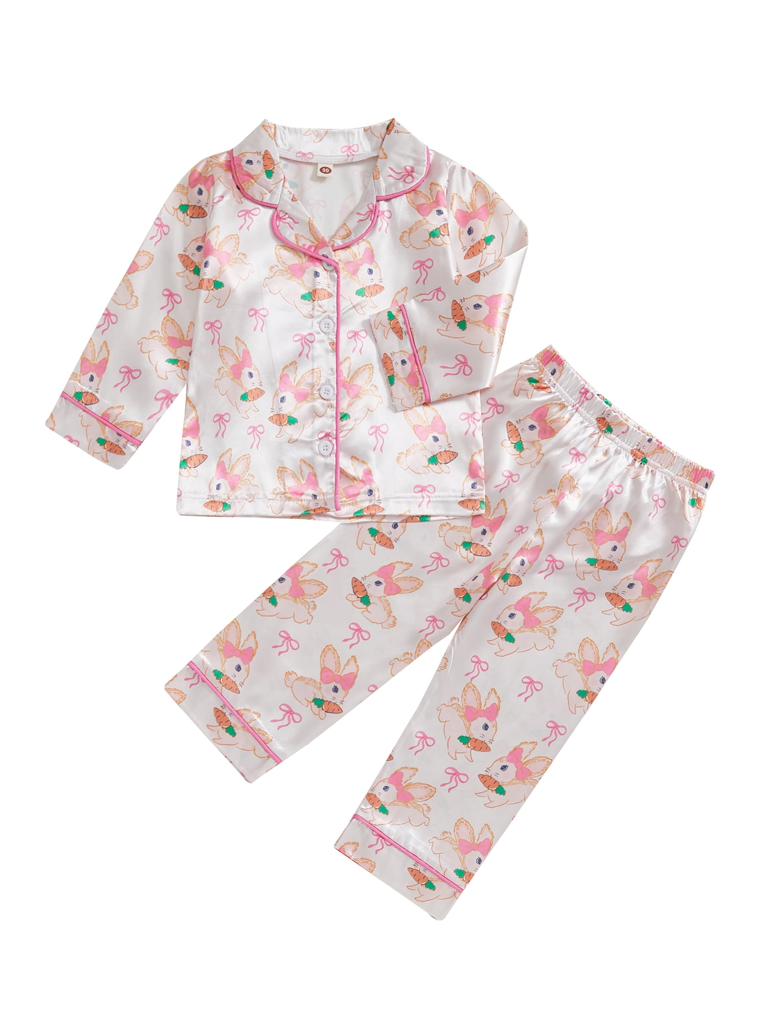 Louatui Kid Girl Easter Satin Pajama Set Bow Rabbit/Egg Bunny Long ...