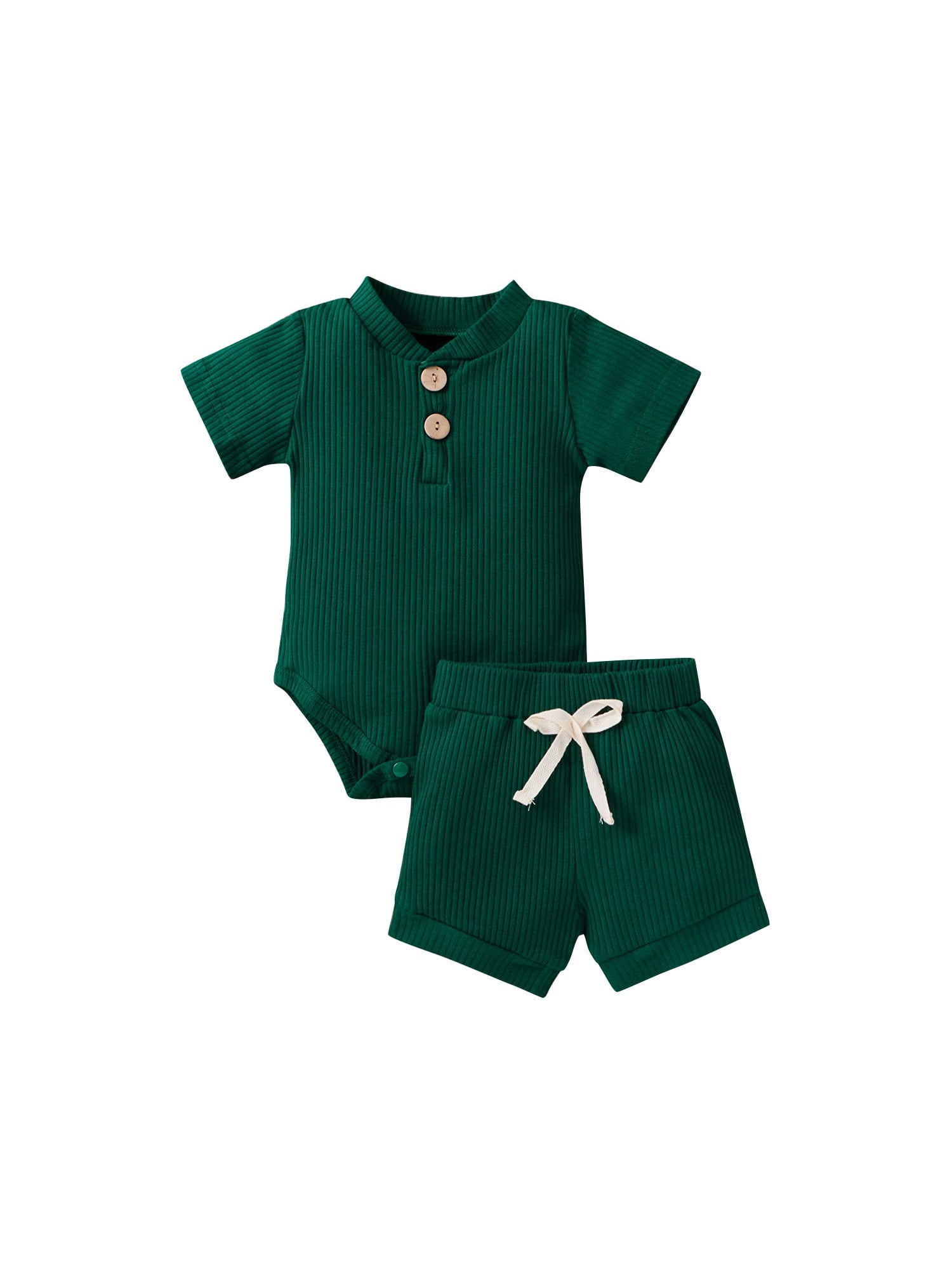 Louatui Newborn Baby Clothes Solid Color Ribbed Knit Short Sleeve ...