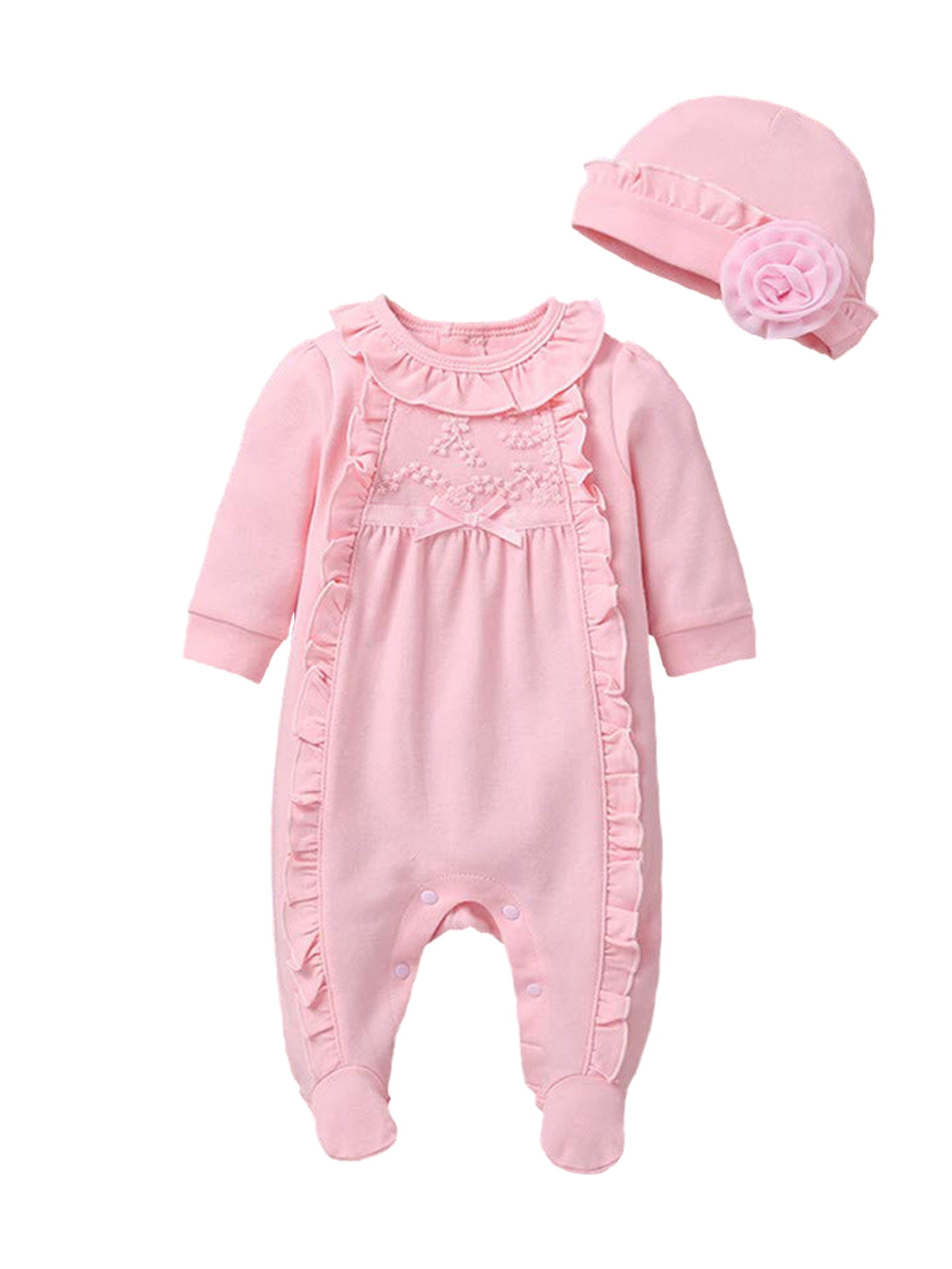 Louatui Princess Baby Girl Clothes Newborn Ruffle Long Sleeve Print Ruffled Romper Jumpsuit One ...