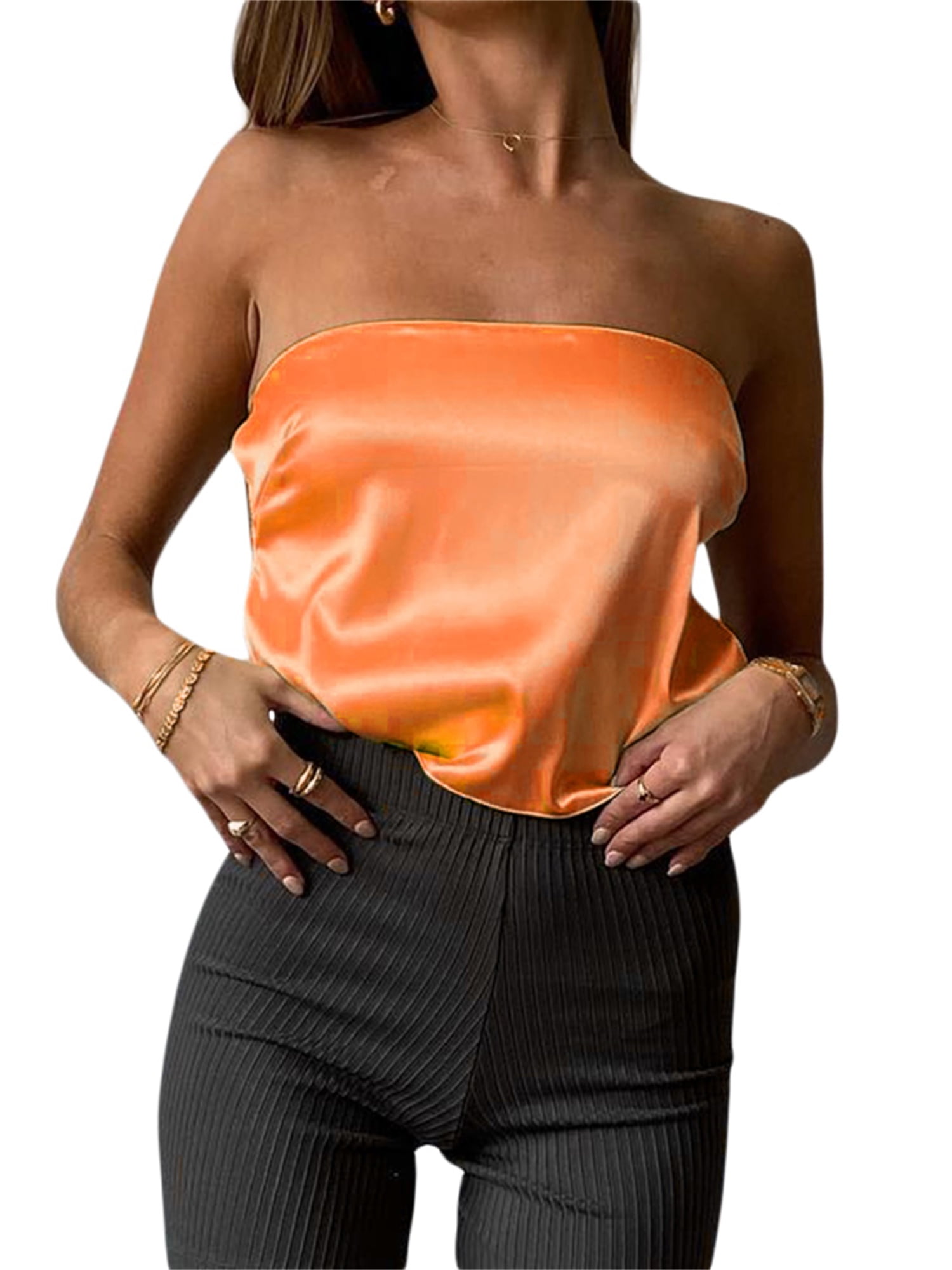 Louatui Women Casual Satin Wrapped Chest Solid Color Boat Neck Low-Cut ...