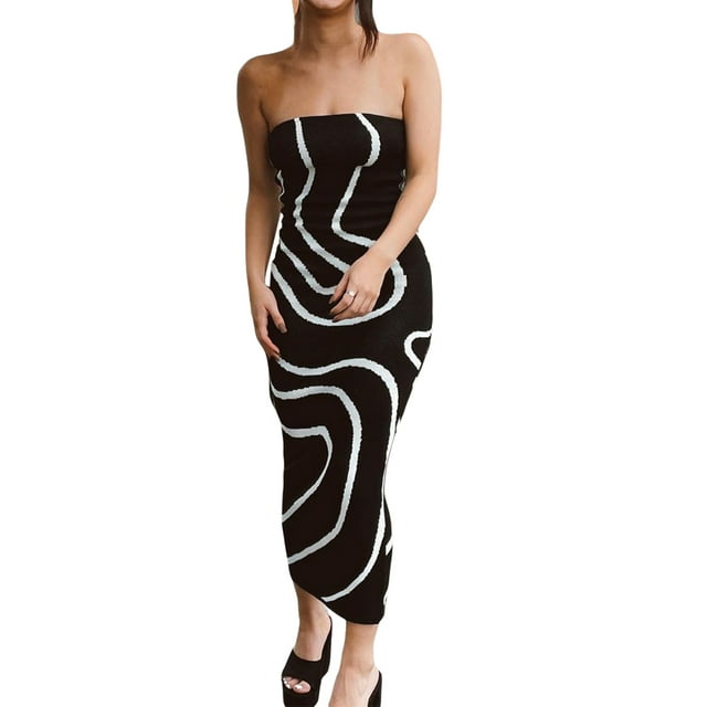 Louatui Women Knitted Tube Long Dress Sexy Sleeveless Off Shoulder