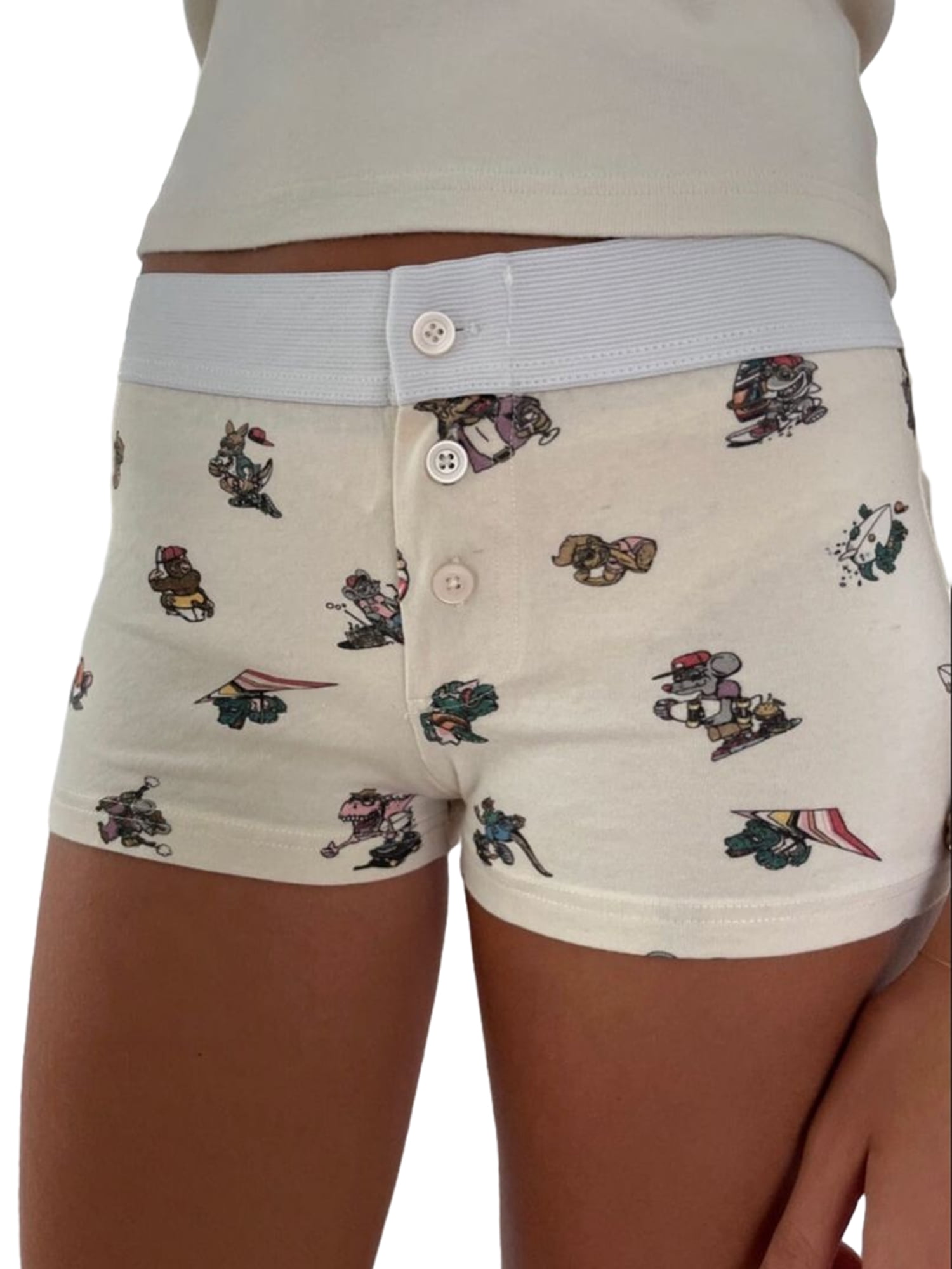 Louatui Women Lounge Tight Fitting Shorts Y2k Button Closure Print ...