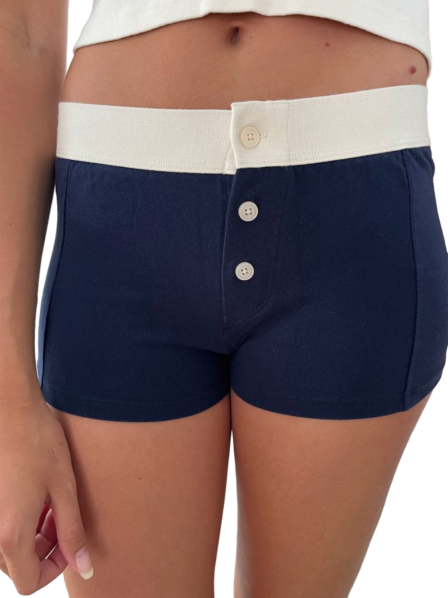 Louatui Women Lounge Tight Fitting Shorts Y2k Button Closure Print ...