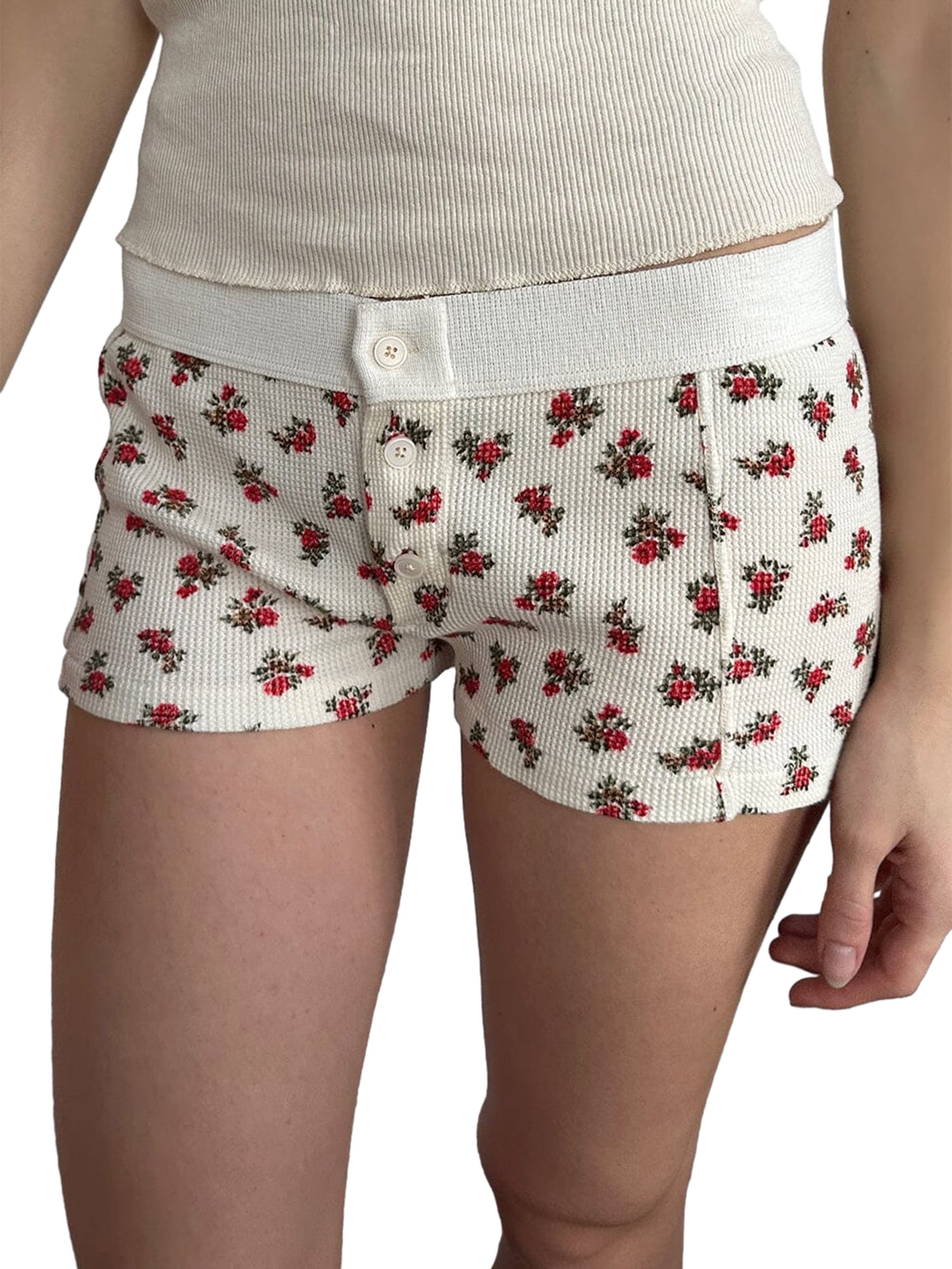 Louatui Women Lounge Tight Fitting Shorts Y2k Button Closure Print ...