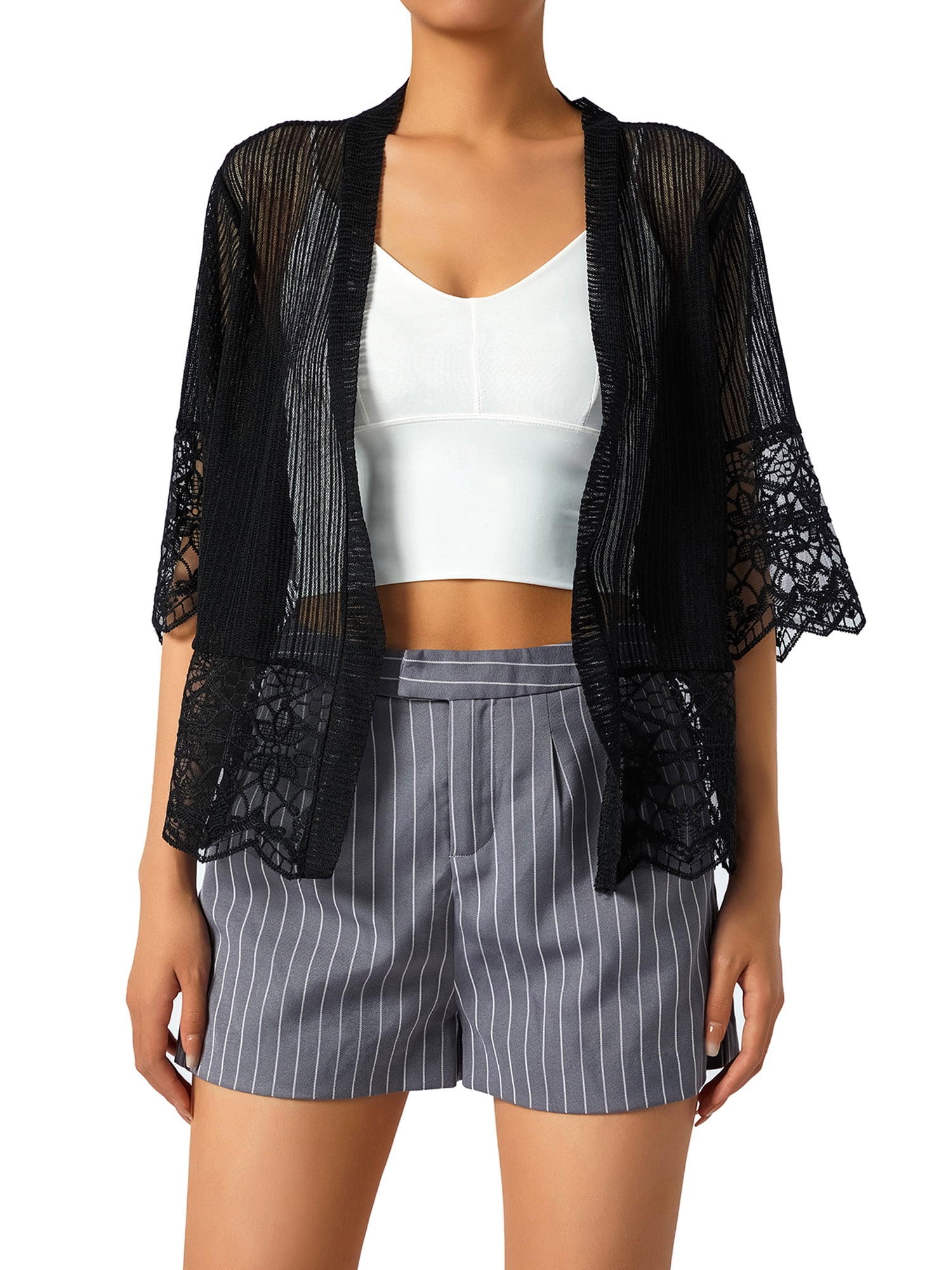 Louatui Women Shrug Open Front Mesh Cropped Bolero Cover Up Short ...