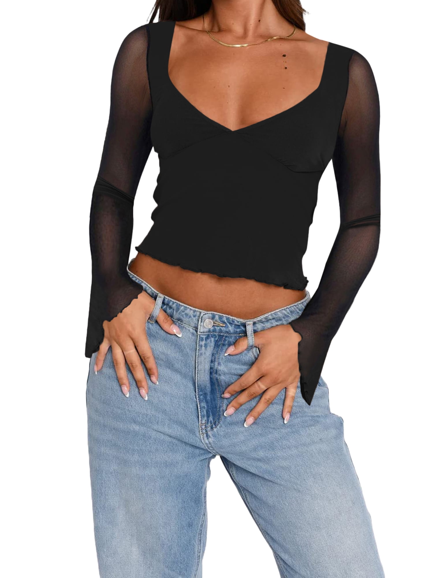 Louatui Women Slim Fitted Crop Top Y2k Sweetheart Neck Solid Color