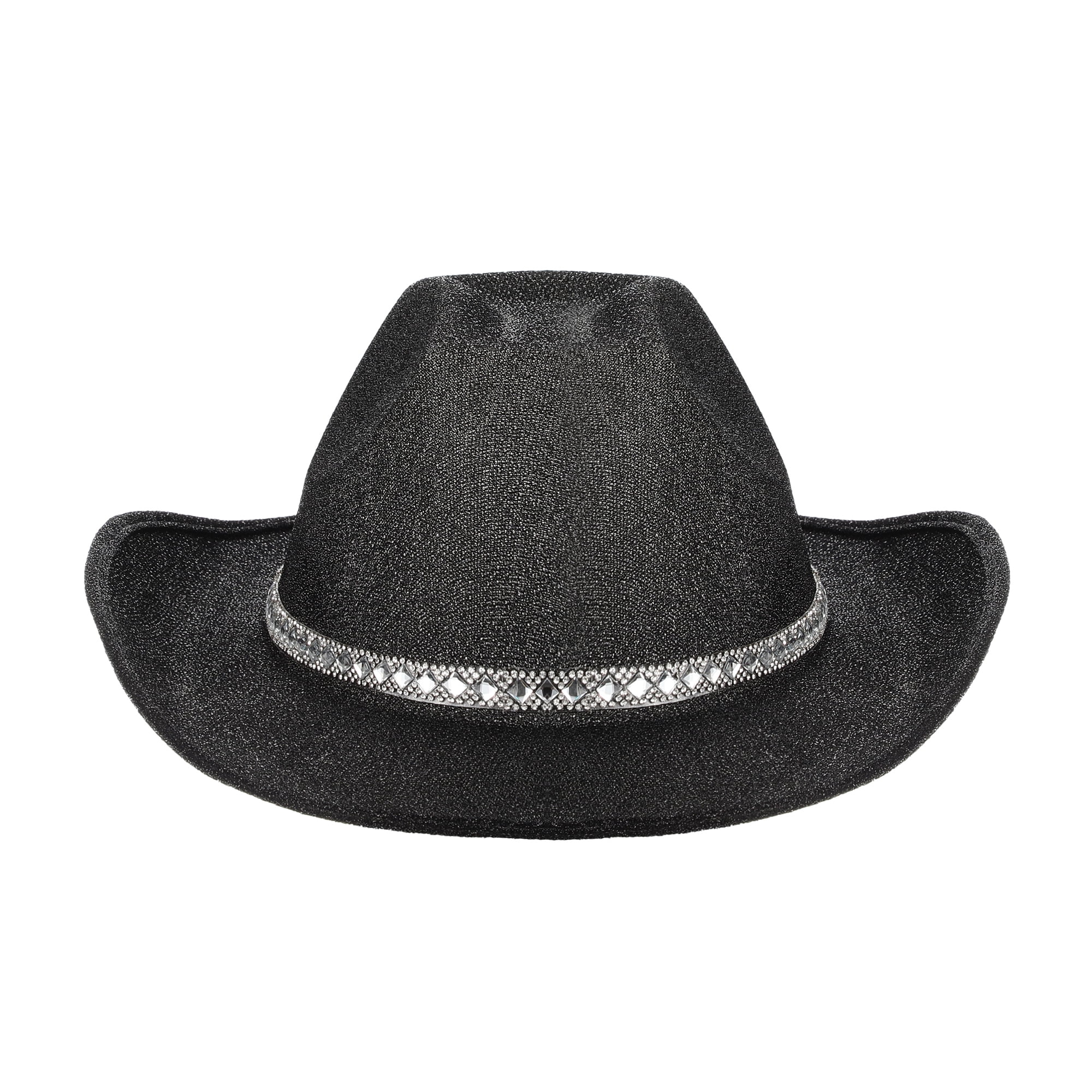 Louatui Women Western Flash Powder Hat Raw Edge White Diamond Strip ...