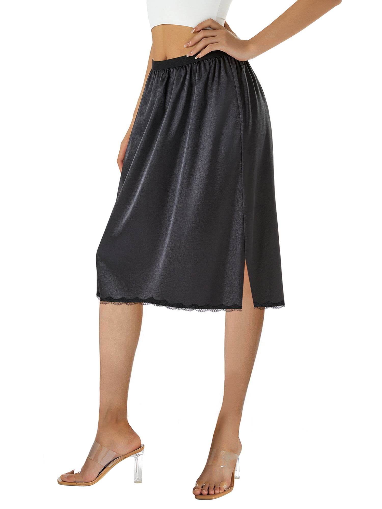 LouatuiHalf Slips for Women Elastic Waist Solid Color Satin Underskirt ...