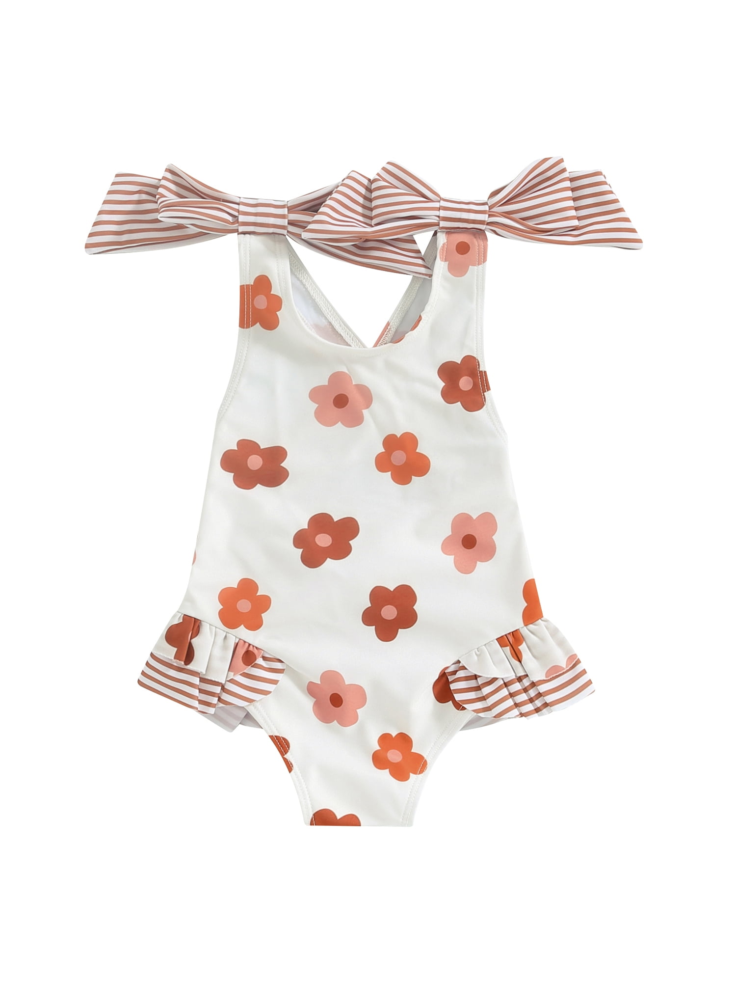 LouatuiToddler Girl Swimsuit Ruffled Floral Sleeveless Swimwear Kids ...