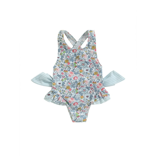 LouatuiToddler Girl Swimsuit Ruffled Floral Sleeveless Swimwear Kids ...
