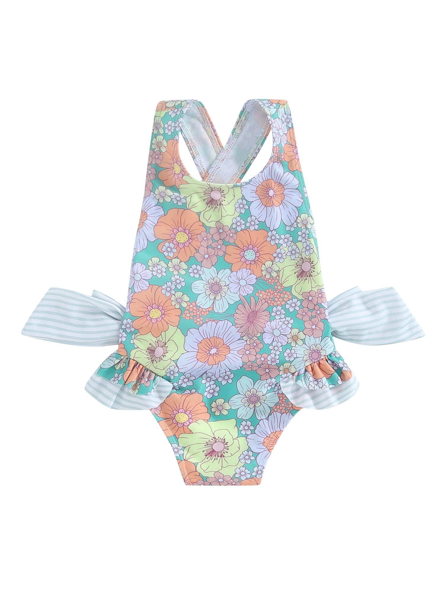 LouatuiToddler Girl Swimsuit Ruffled Floral Sleeveless Swimwear Kids ...