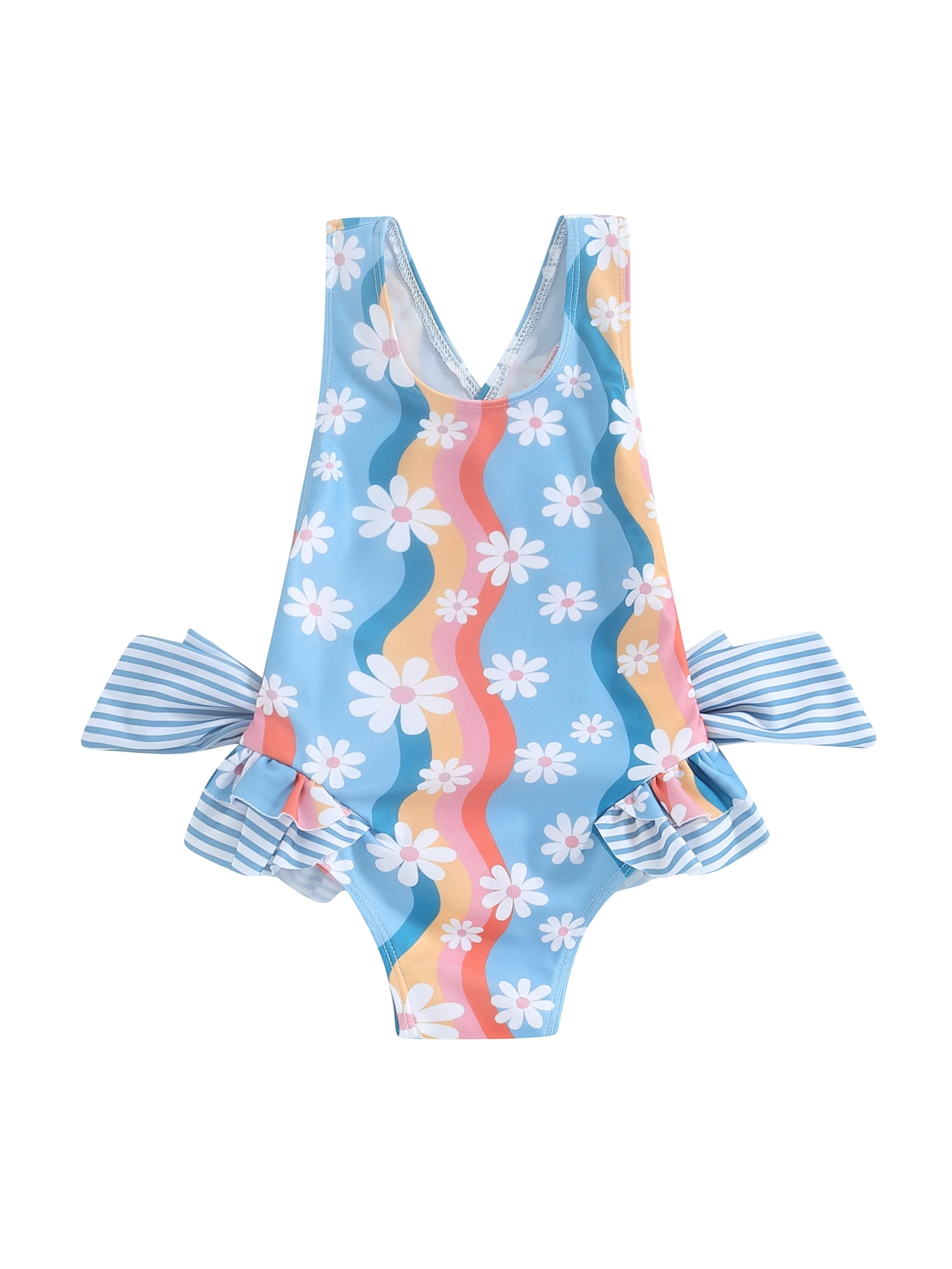 LouatuiToddler Girl Swimsuit Ruffled Floral Sleeveless Swimwear Kids ...