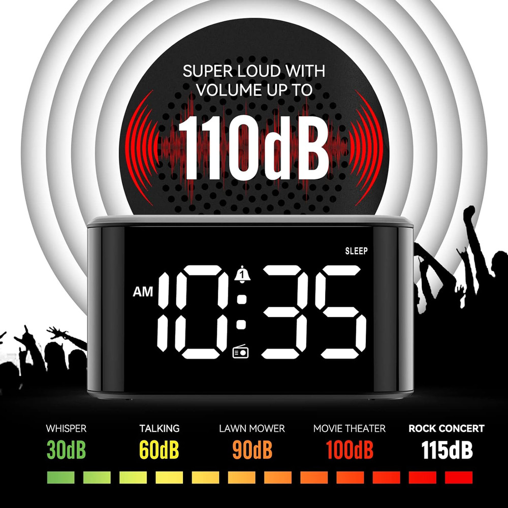 Loud Alarm Clock Radio for Heavy Sleepers 7 Color Night Light Easy to ...