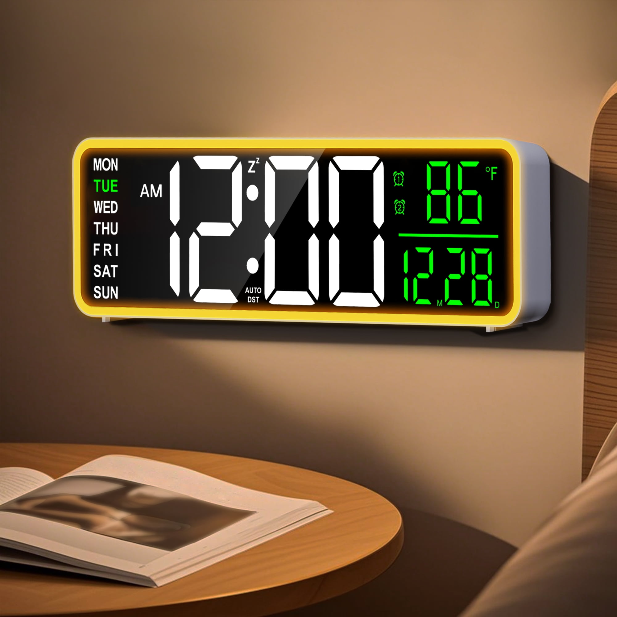 Loud Alarm Digital 9-Inch Wall Clock with LED,date,Night Lights ...