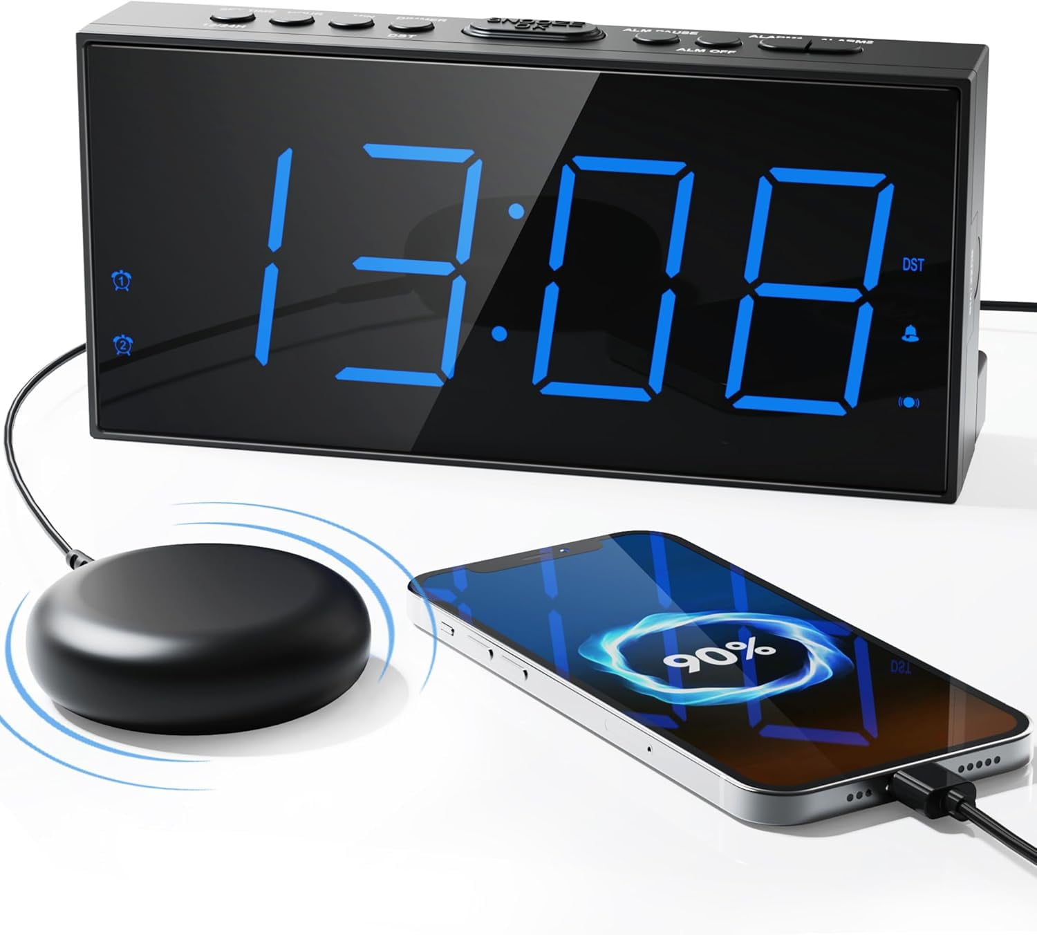 Loud Clock with Bed Shaker, Vibrating Clock for Heavy Sleepers/Hard of ...