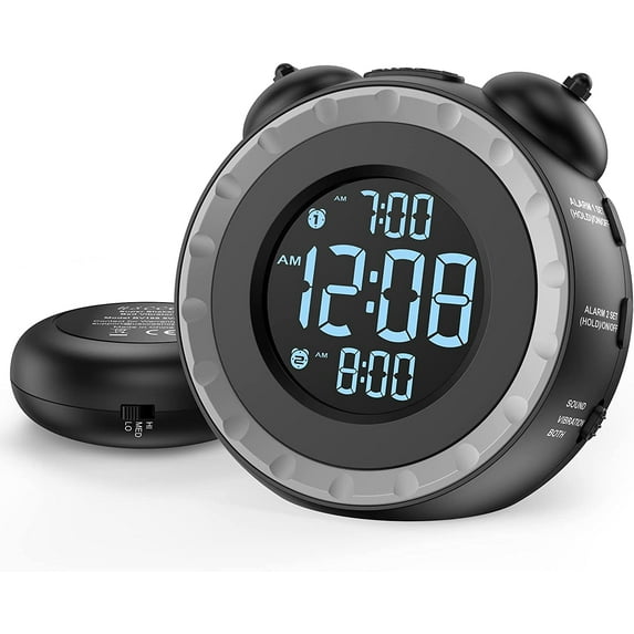 Loud Dual Alarm Clock with Bed Shaker - 0-100% Dimmer, Vibrating Alarm ...