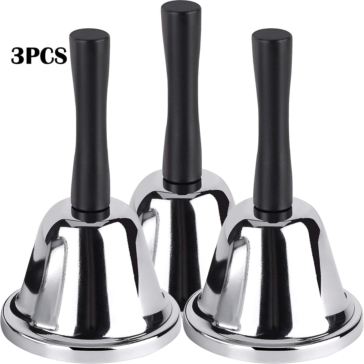 Loud Hand Bell, 3 Pack Silver Steel Hand Bells for Adults, Dinner Bells ...