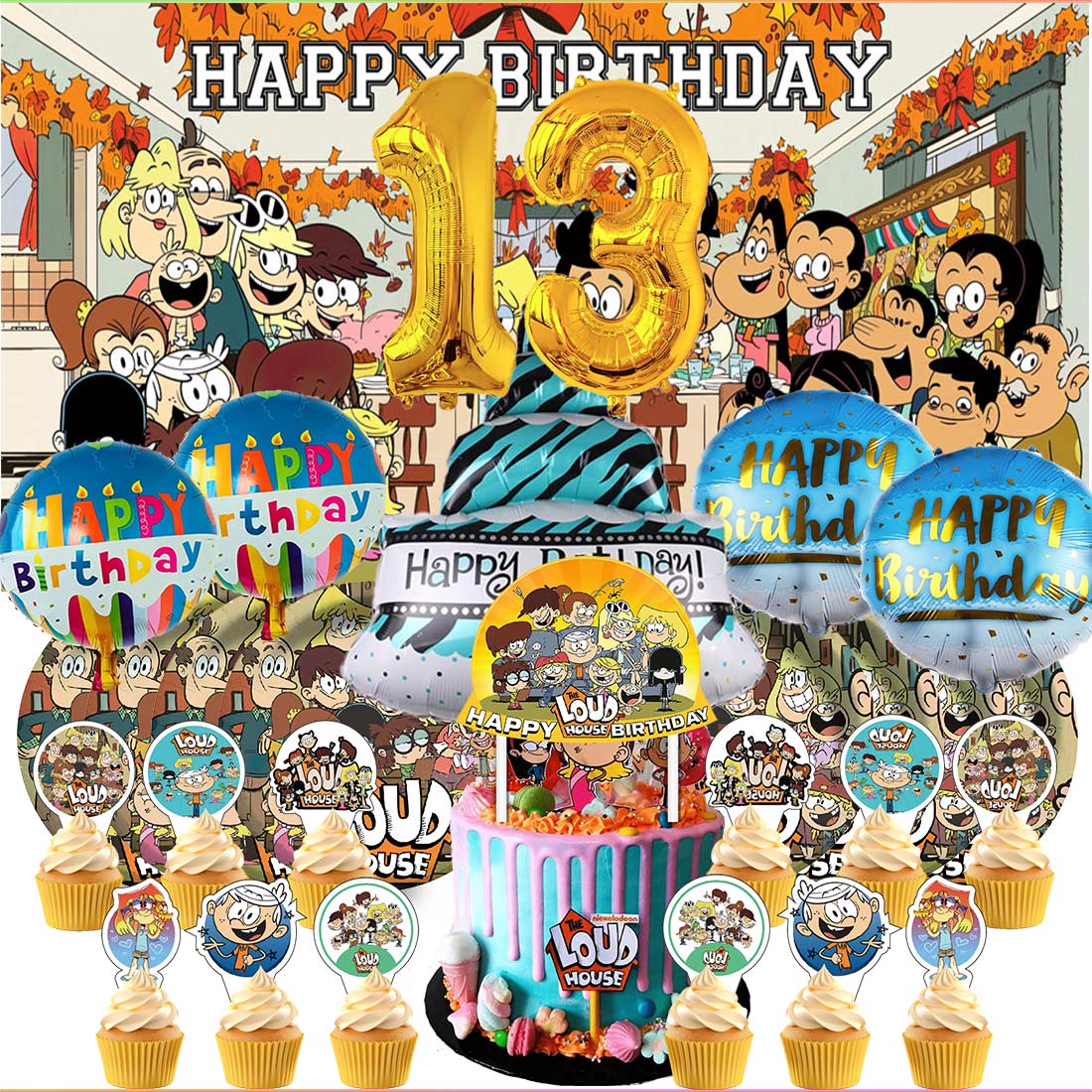Loud House 13th Tableware Balloons Cake Toppers Backdrop Banner ...