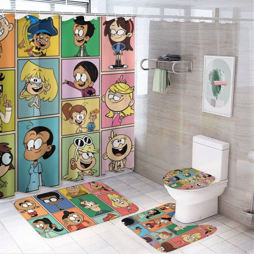 The Loud House 4PCS Shower Curtain Set with Non Slip Rugs, Toilet Lid ...