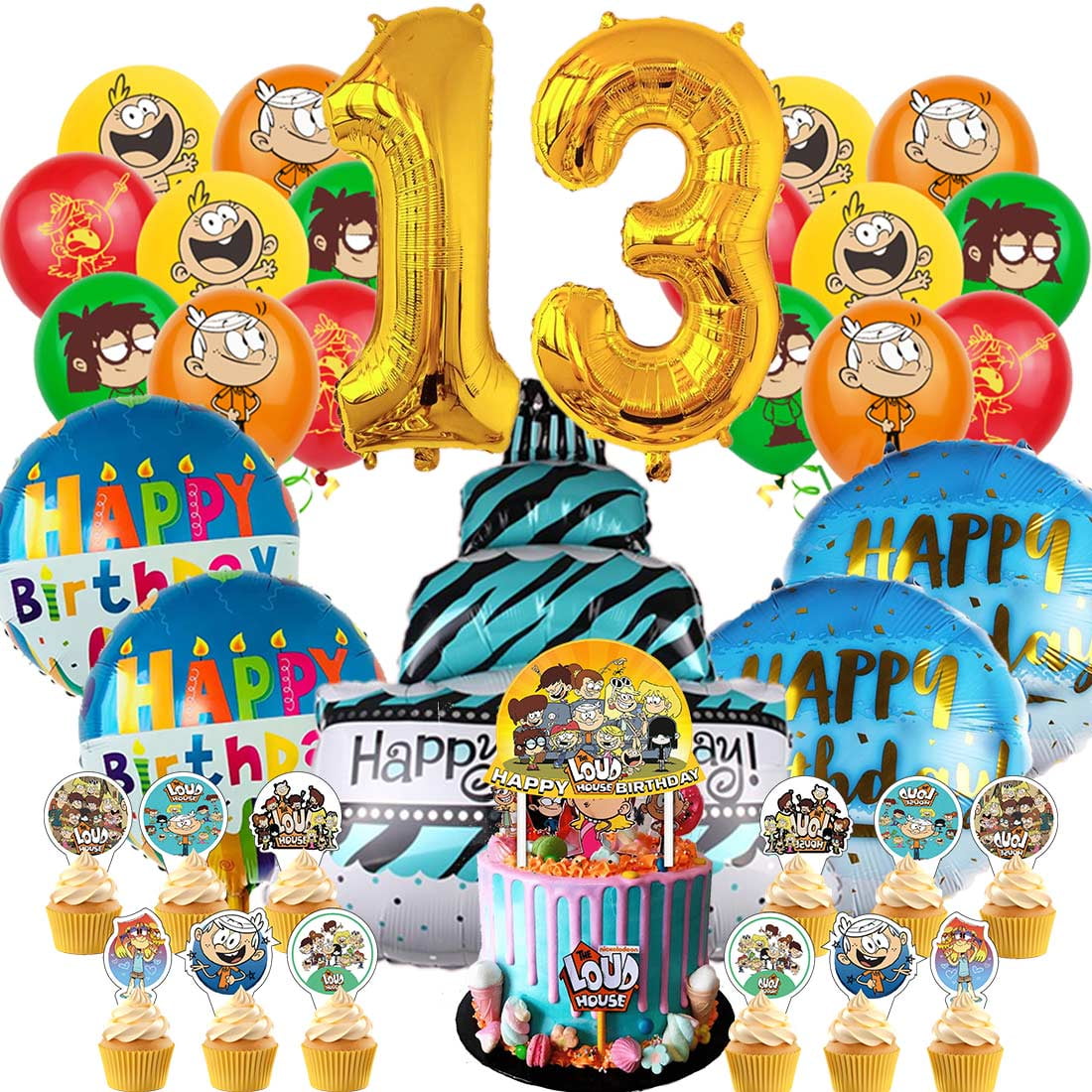 Loud House Party Supplies 13th Decor Kit Balloons Birthday Cake Topper ...