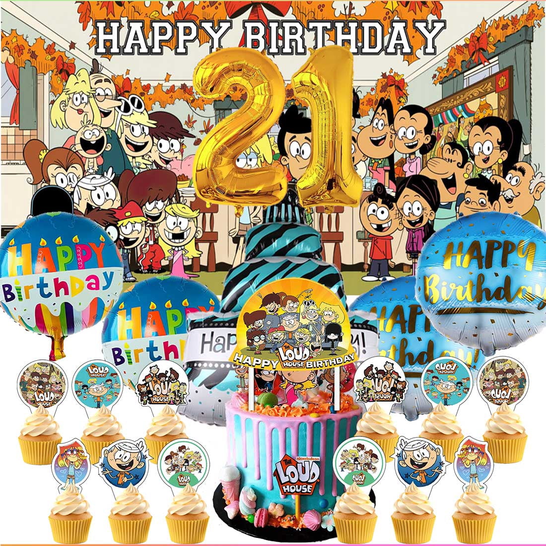 Loud House Party Supplies Decor 21th Kit Balloons Birthday Cake Topper ...