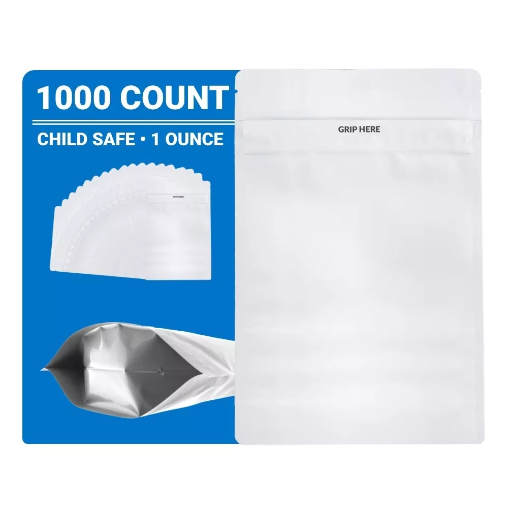 Loud Lock Mylar Bags Child Proof 1oz All White - 1000ct 9" x 5.875 ...