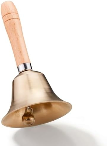 Loud Solid Brass Handbell, 3.15IN Hand Call Bell with Wooden Handle ...