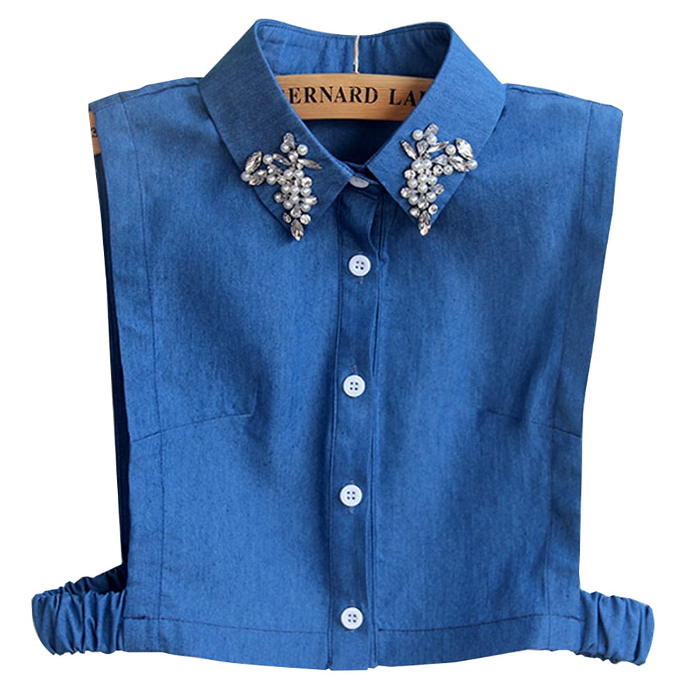 LoudSung Detachable Half Shirts False Collar Denim Crystal Diamond ...
