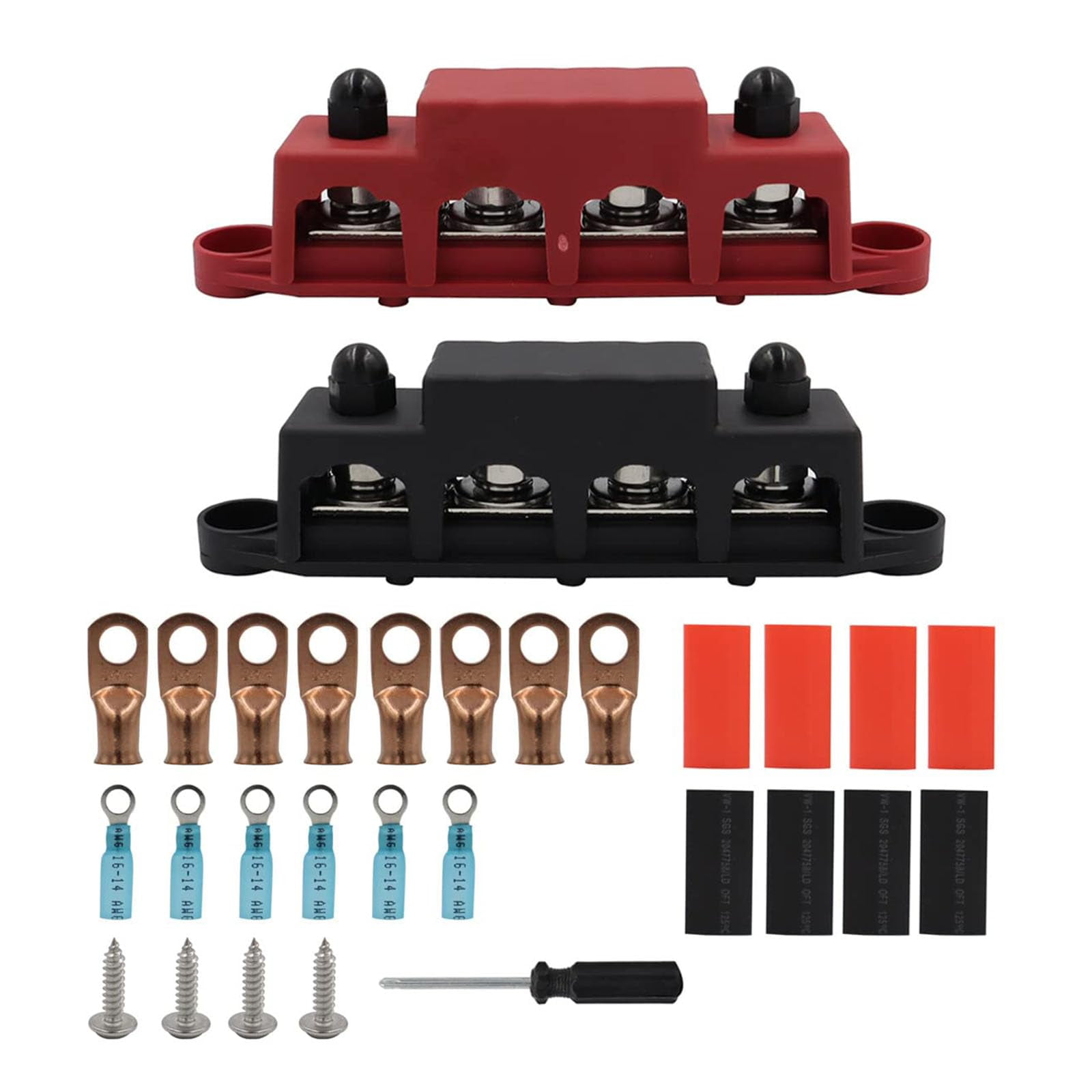 Lougfeu 12V Power Distribution Block 250A Bus bar with Cover 5/16" 4 Studs Junction Block Screws ...