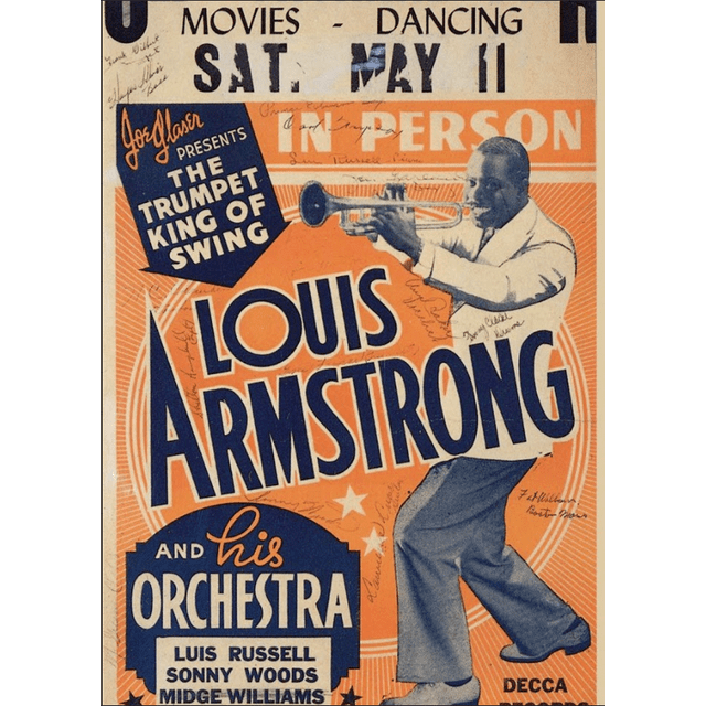 Louis Armstrong Jazz Poster 24x36 - Trumpet Icon, Classic Portrait ...
