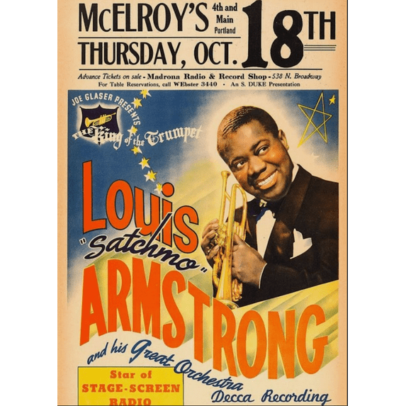 Louis Armstrong Jazz Poster 24x36 - Trumpet Legend, Iconic Portrait ...