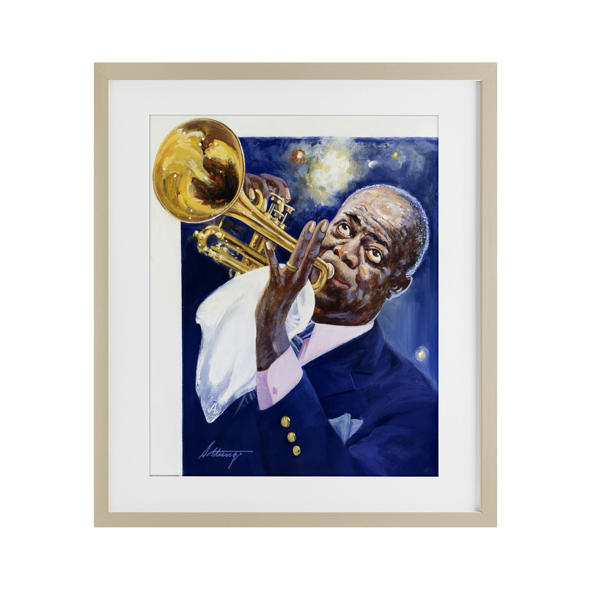 Louis Armstrong Portrait Birch Framed Print Under Glass, design by Wind ...