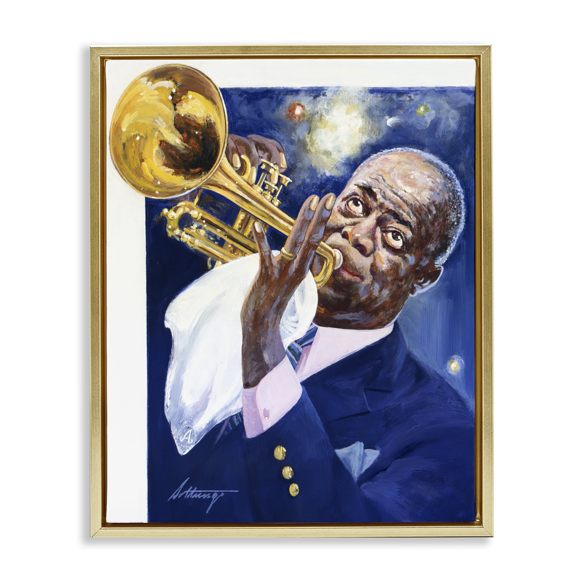 Louis Armstrong Portrait Gold Framed Floater Canvas Wall Art, design by ...