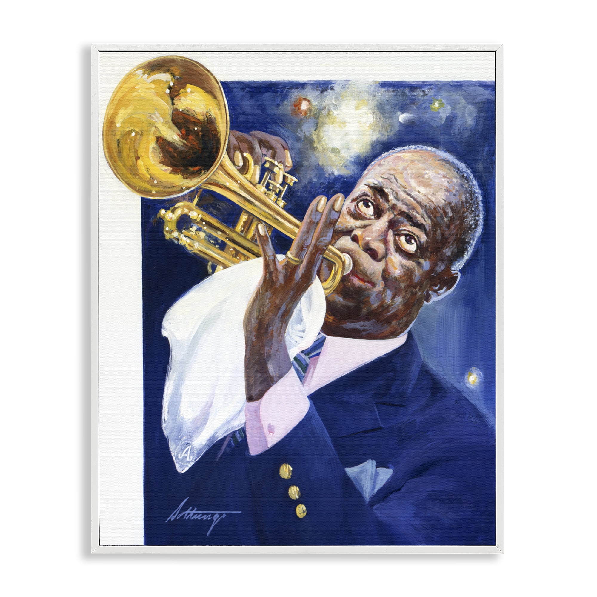 Louis Armstrong Portrait White Framed Giclee Art, design by Wind River ...