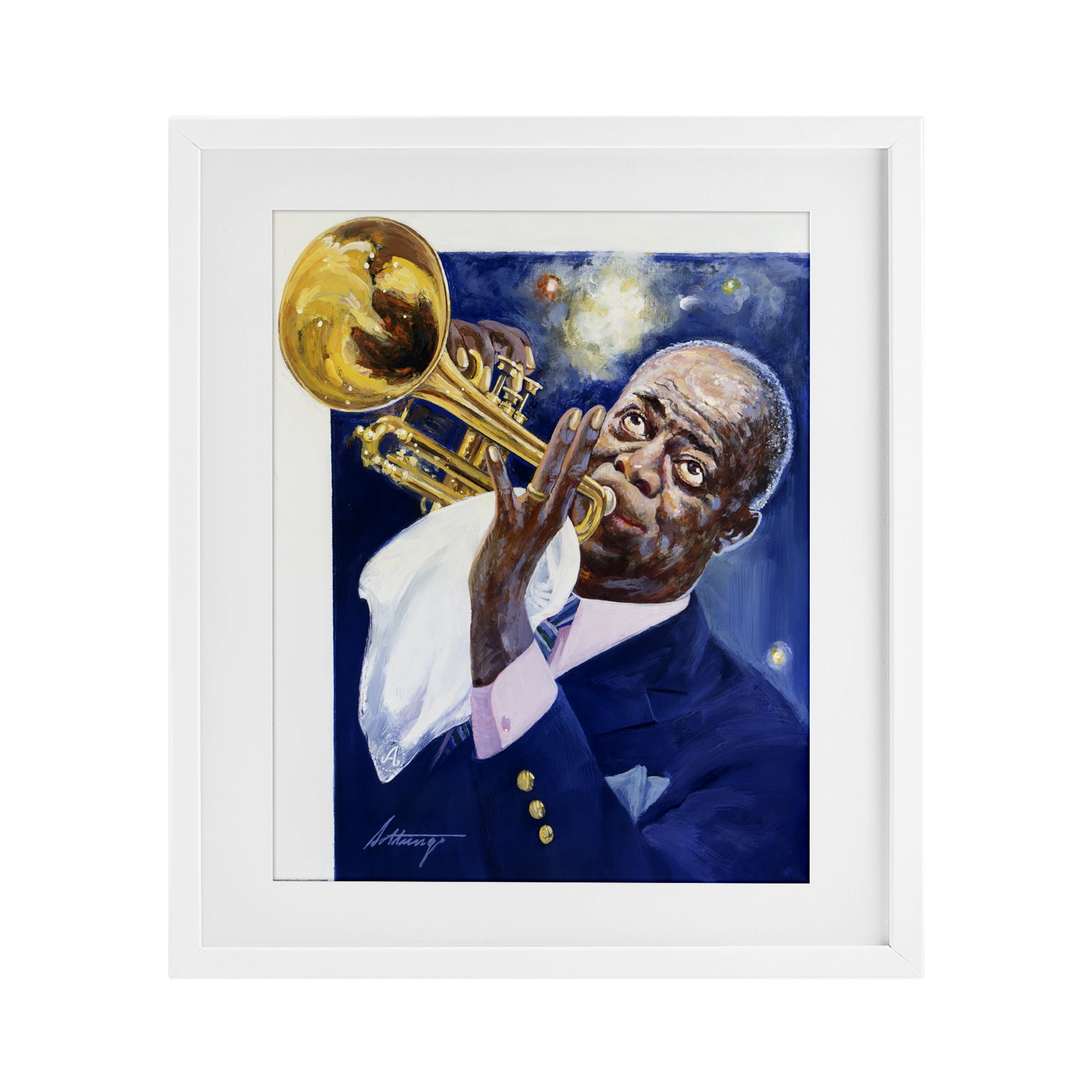 Louis Armstrong Portrait White Framed Print Under Glass, design by Wind ...