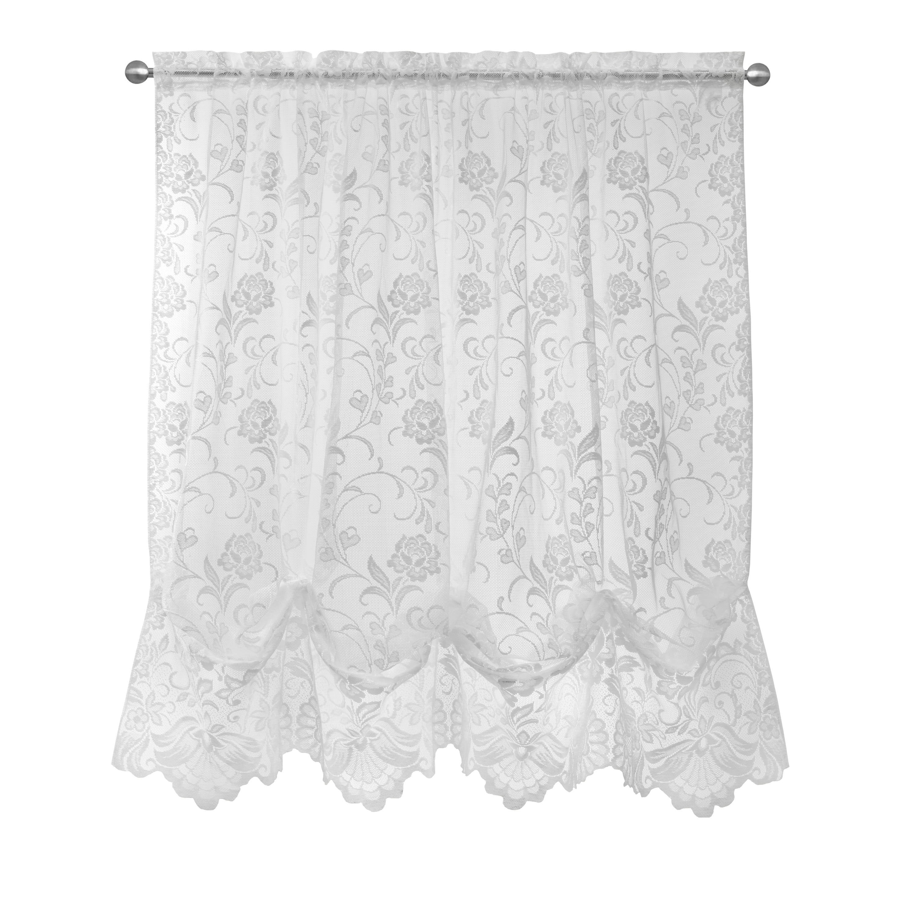 Louis Floral Lace Window Balloon Curtain Panel 55" x 63" in White ...
