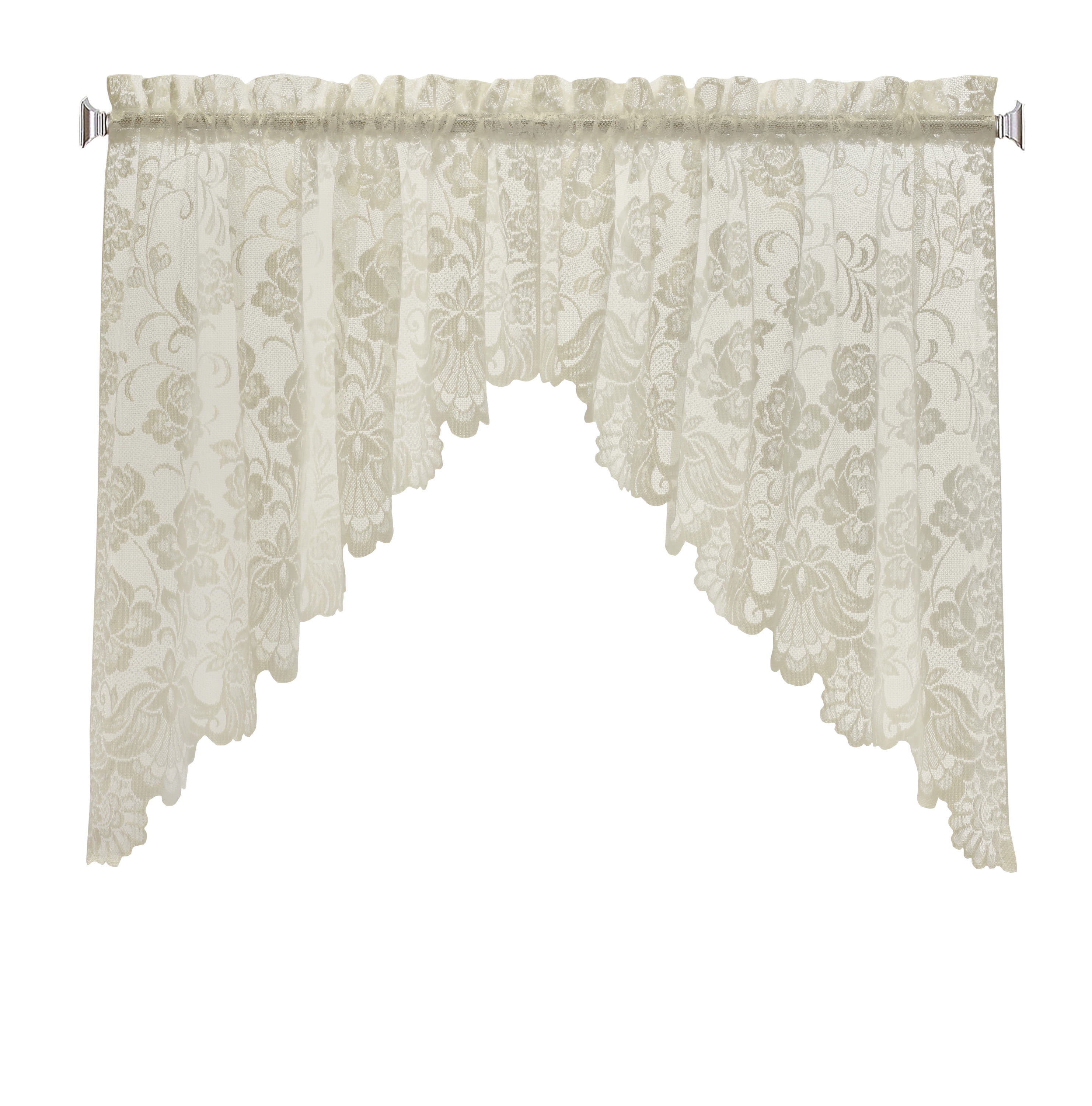 Louis Floral Lace Window Curtain Swag Pair 72" x 32" in Ivory - Walmart.com